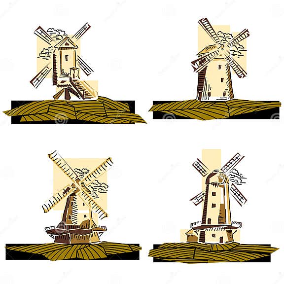 Set of Color Simple Windmills Badges. Stock Vector - Illustration of ...