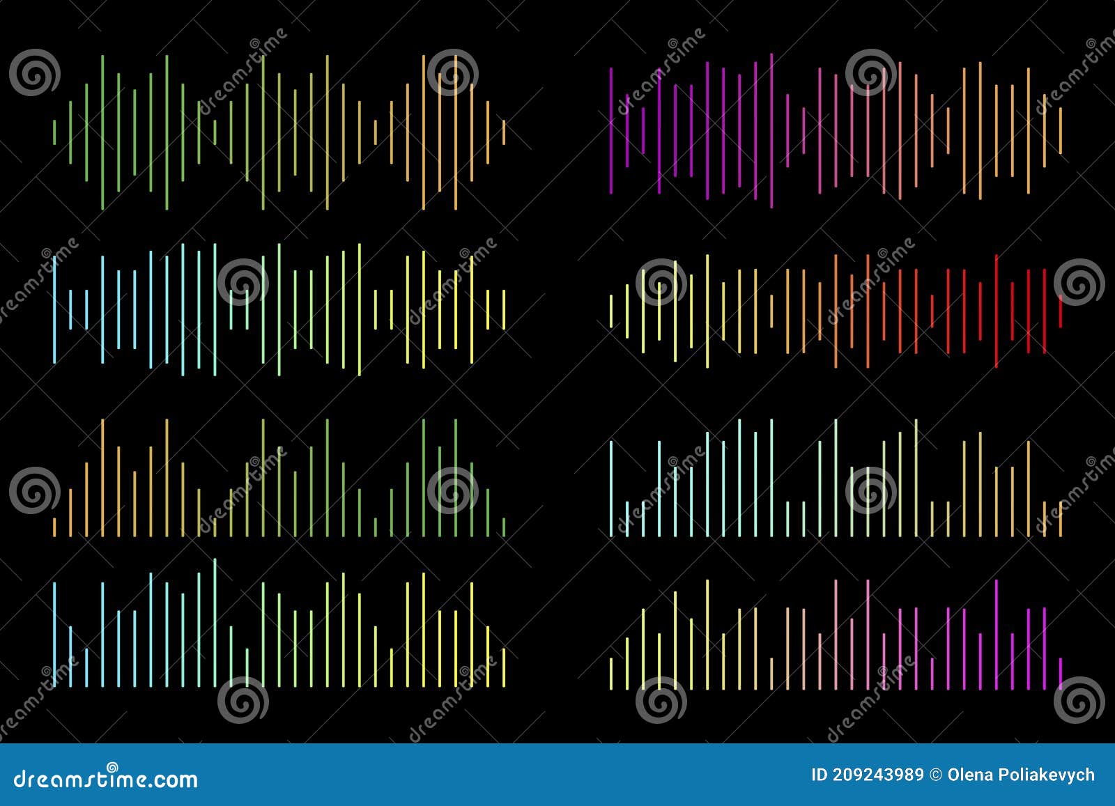Set Color Sound Waves. Vector Sound Wave. Abstract Music Pulse ...