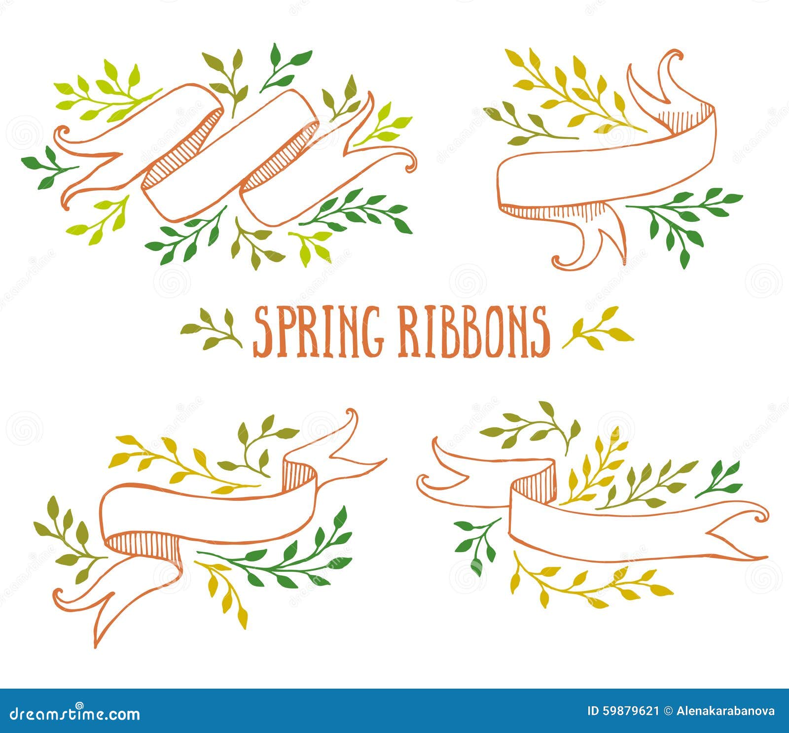 Set of Color Spring Ribbons with Leaves Stock Vector - Illustration of ...