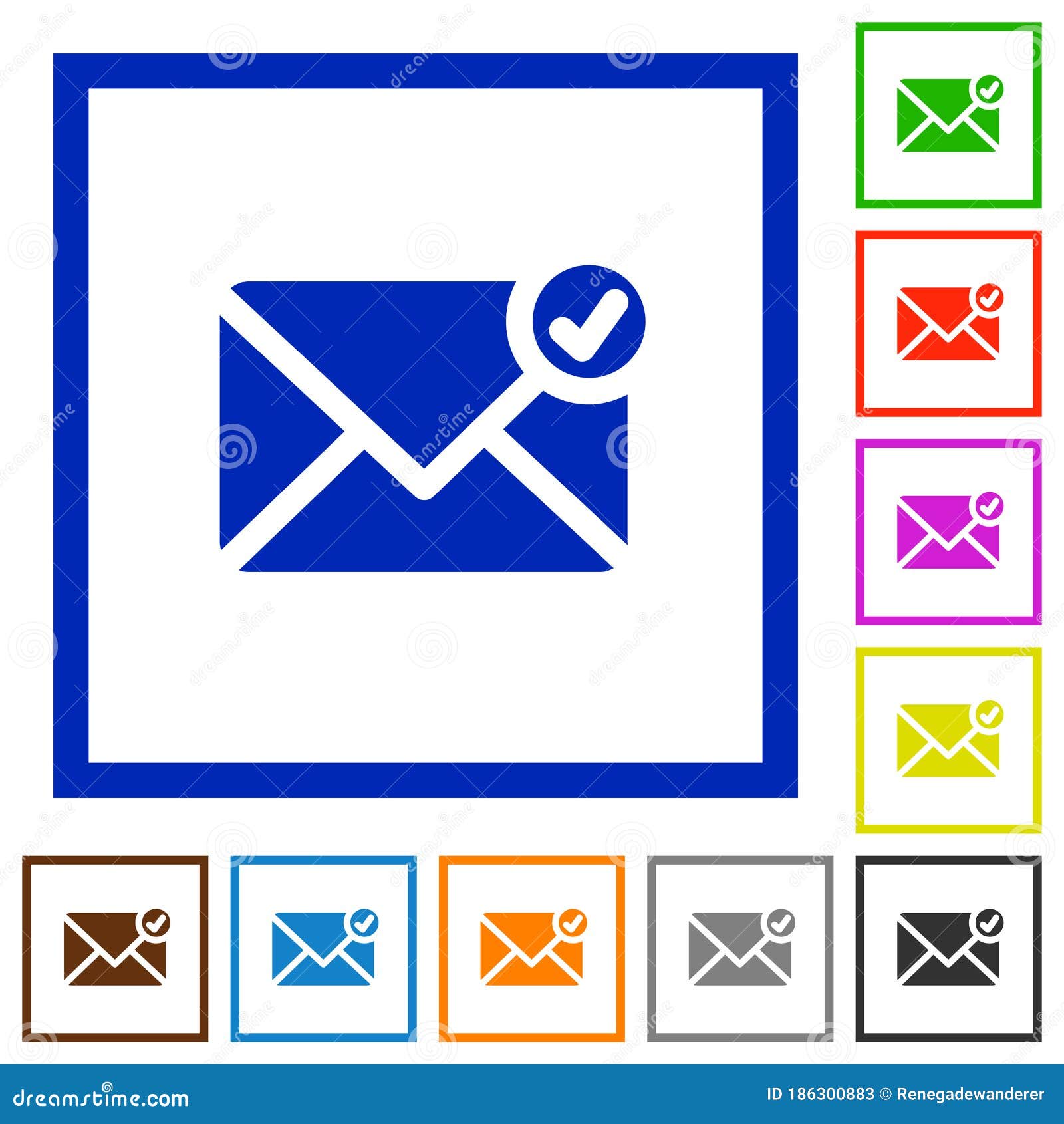 Mail Sent Framed Flat Icons Stock Vector - Illustration of green ...