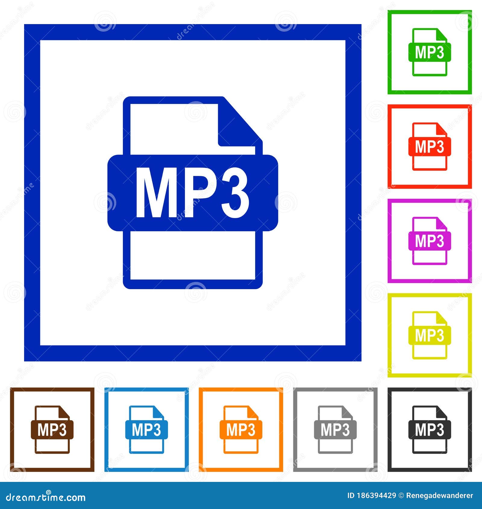 MP3 File Format Framed Flat Icons Stock Vector - Illustration of data ...