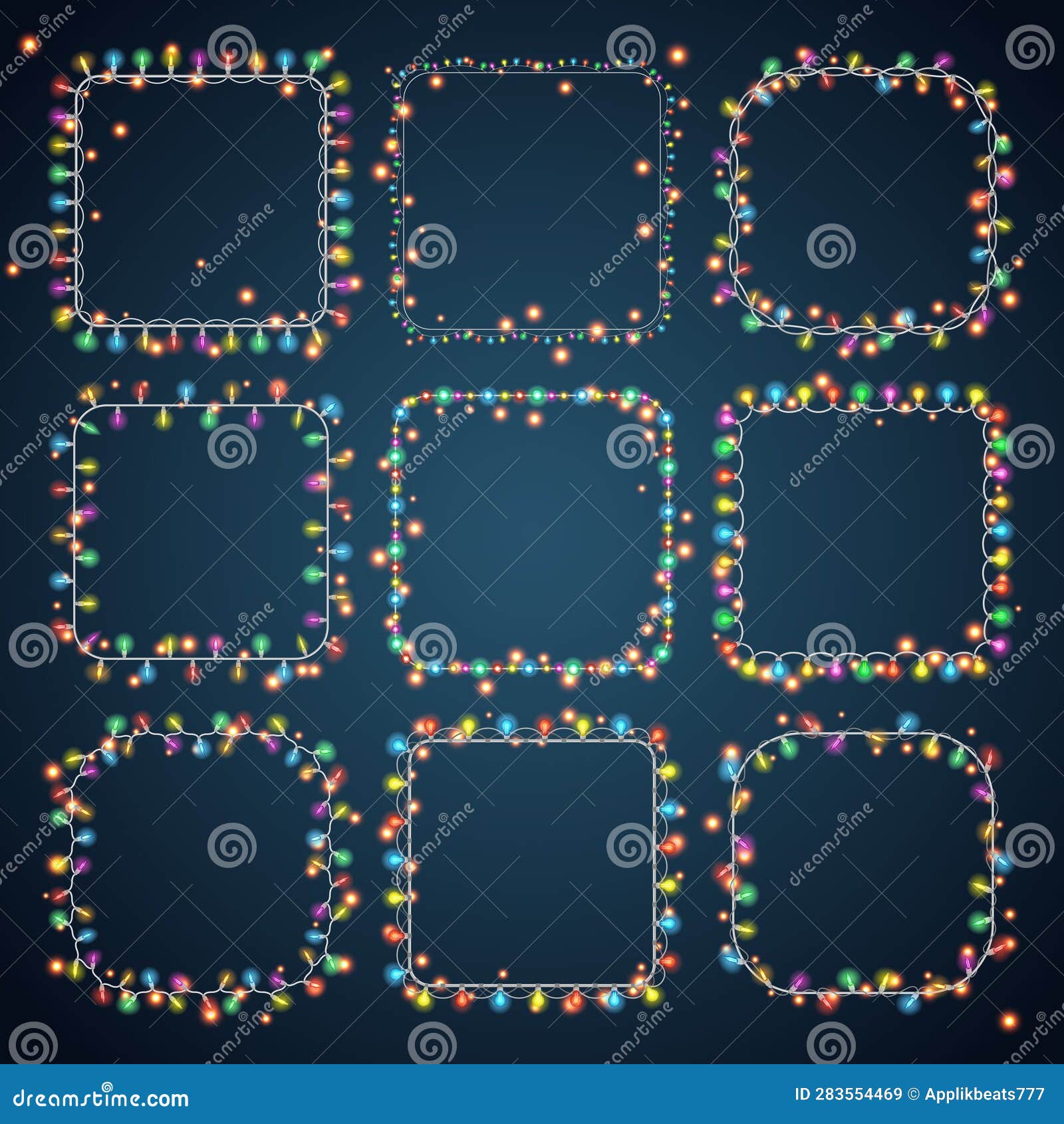 Set of 9 Color Square Garland Lights. Glowing Christmas Lights on Dark ...