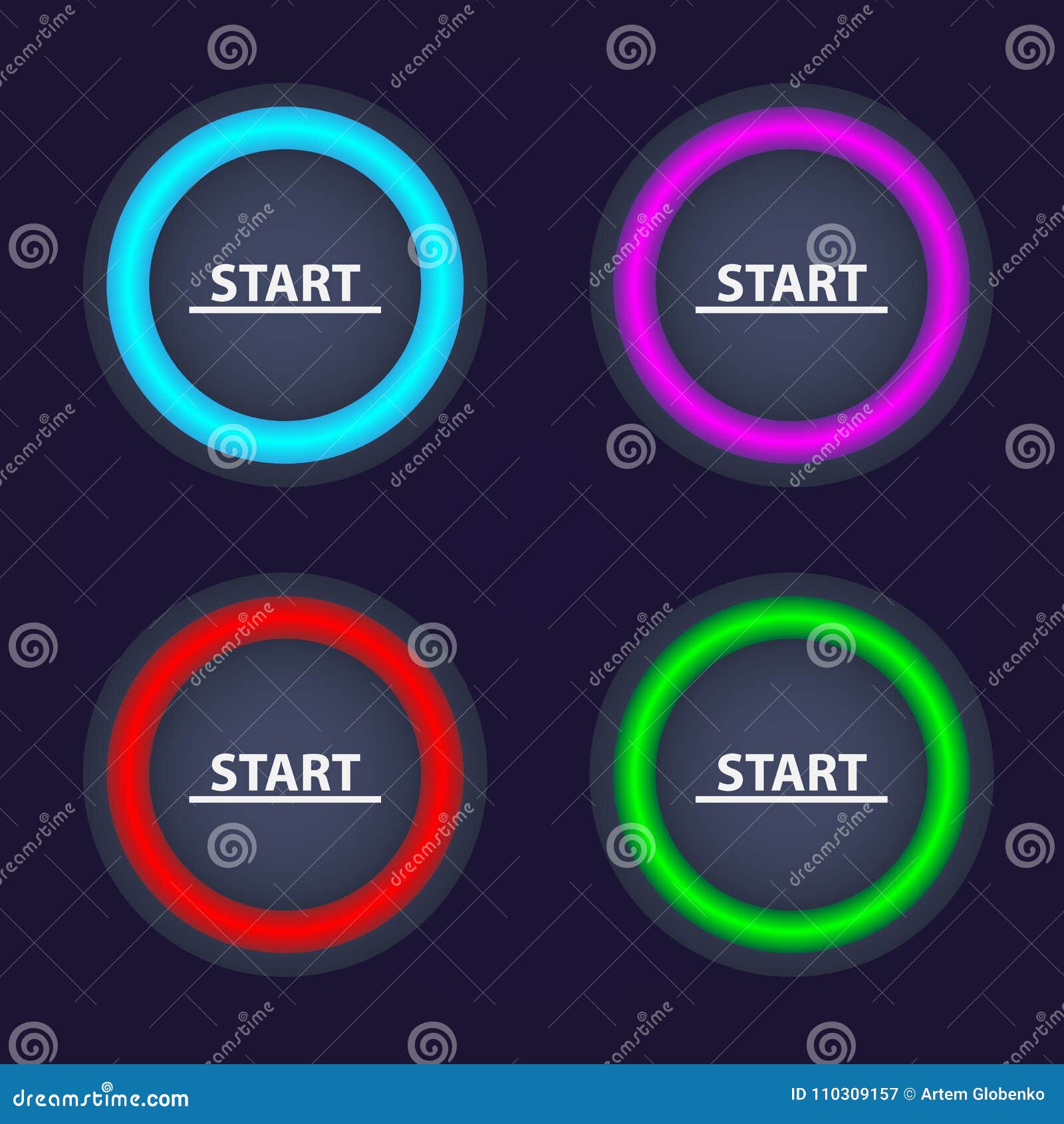 Set of Color Start Buttons. Stock Vector - Illustration of pink, button ...