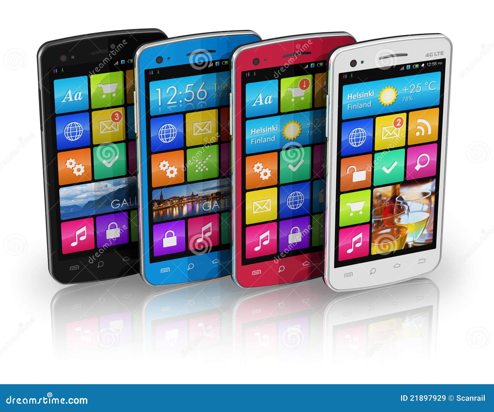 Set Of Color Touchscreen Smartphones Stock Illustration - Illustration ...