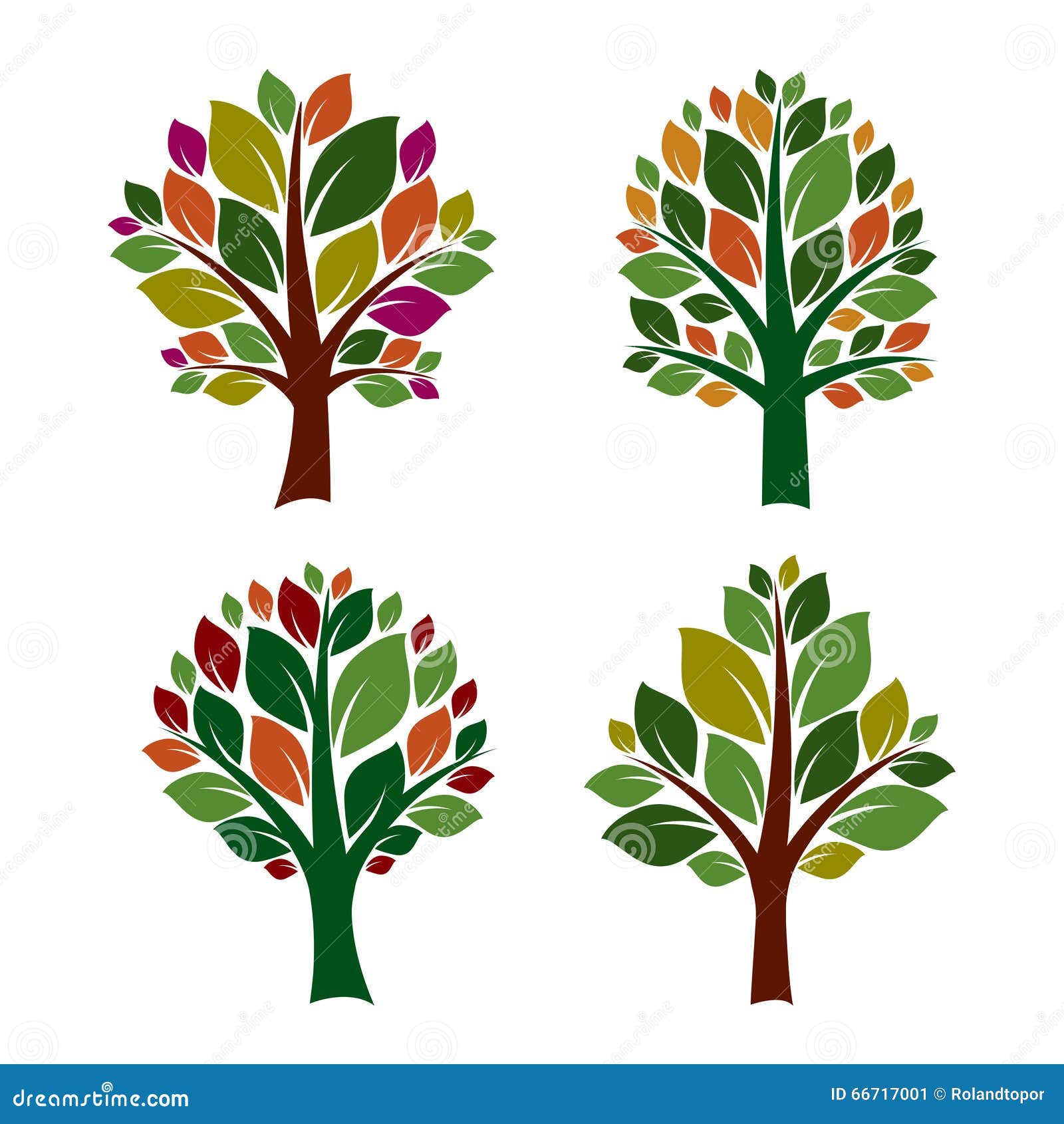 Set of Color Trees Icon. Vector Illustration. Stock Illustration ...