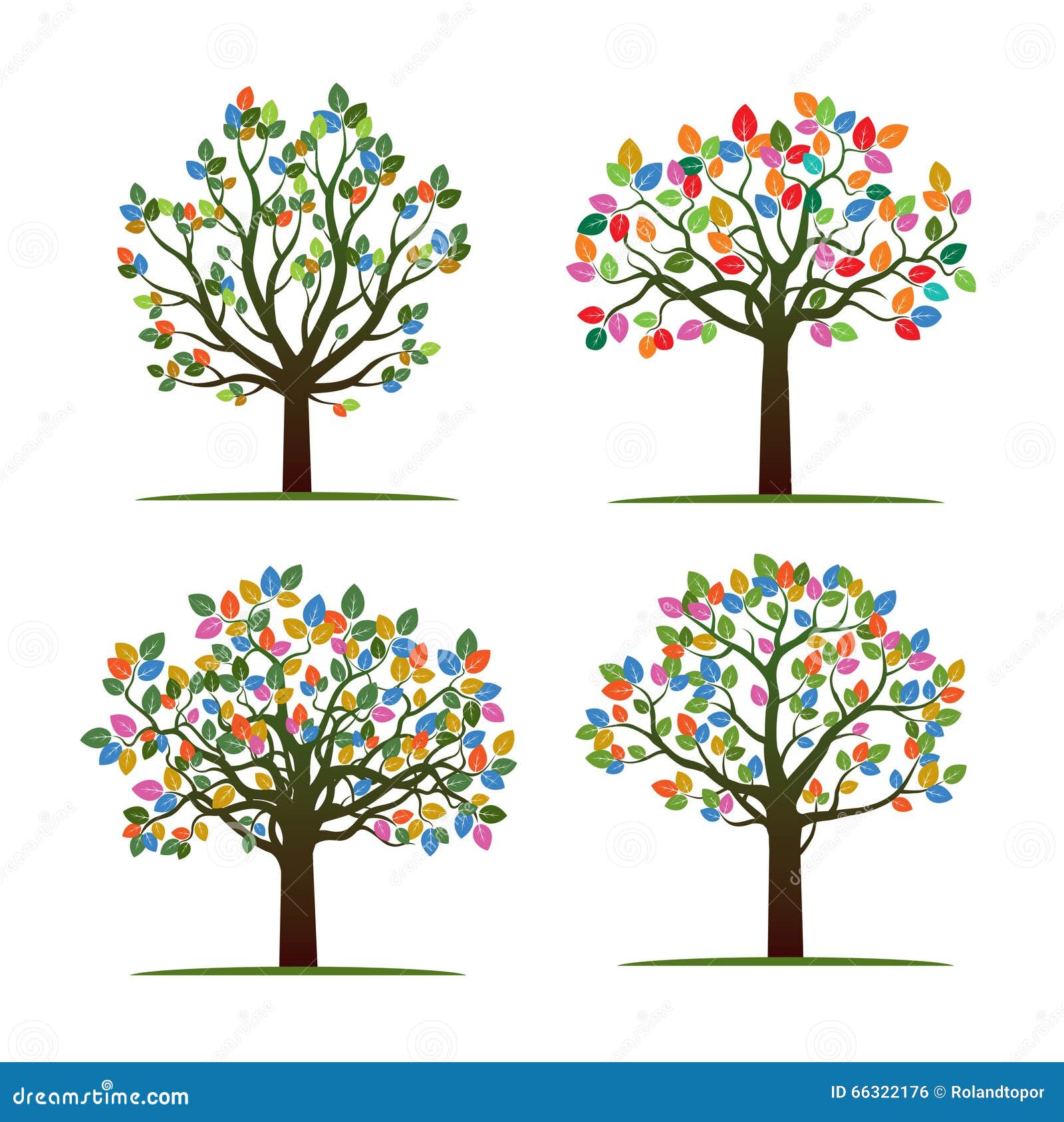 Set Color Trees and Roots. Vector Illustration Stock Illustration ...