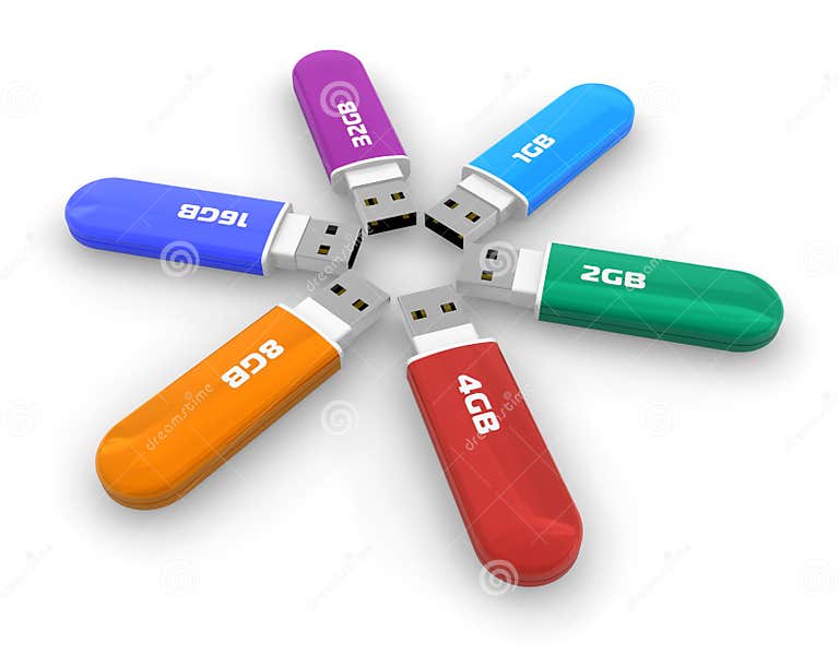 Set of Color USB Flash Drives Stock Illustration - Illustration of ...