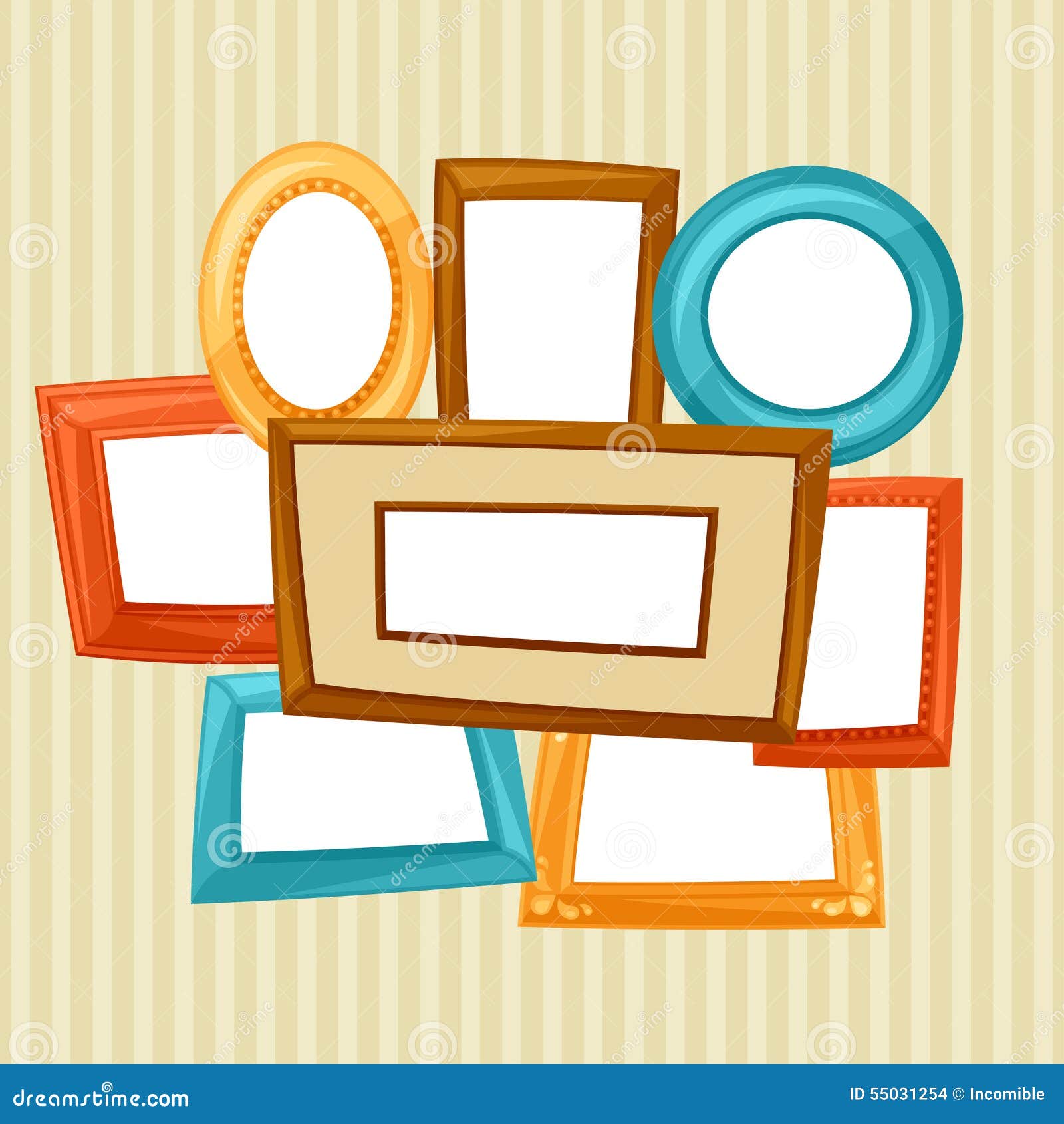 Set of Color Various Frames on Wall with Wallpaper Stock Vector ...