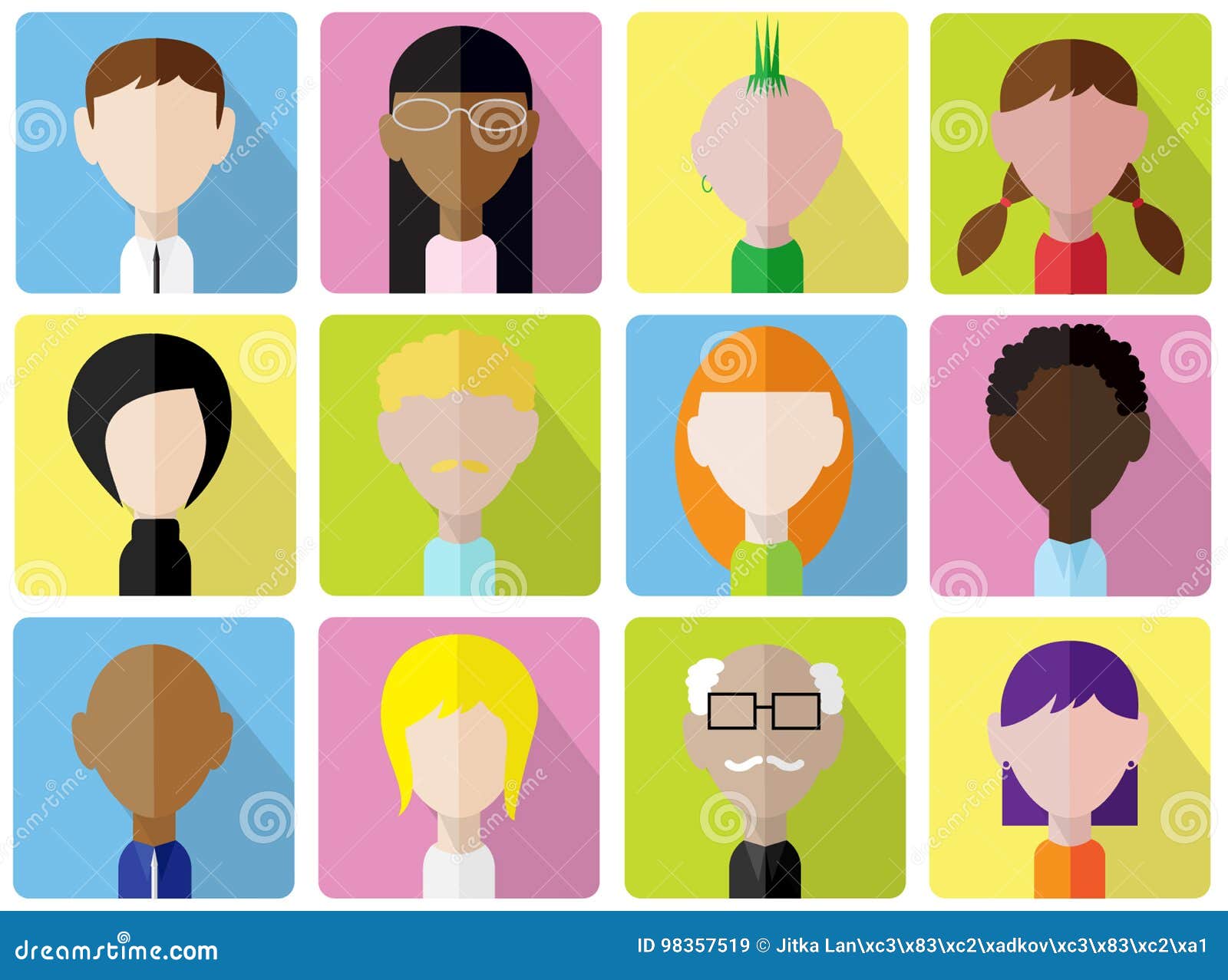 Set of Color Vector Flat Design Faces. Stock Vector - Illustration of ...