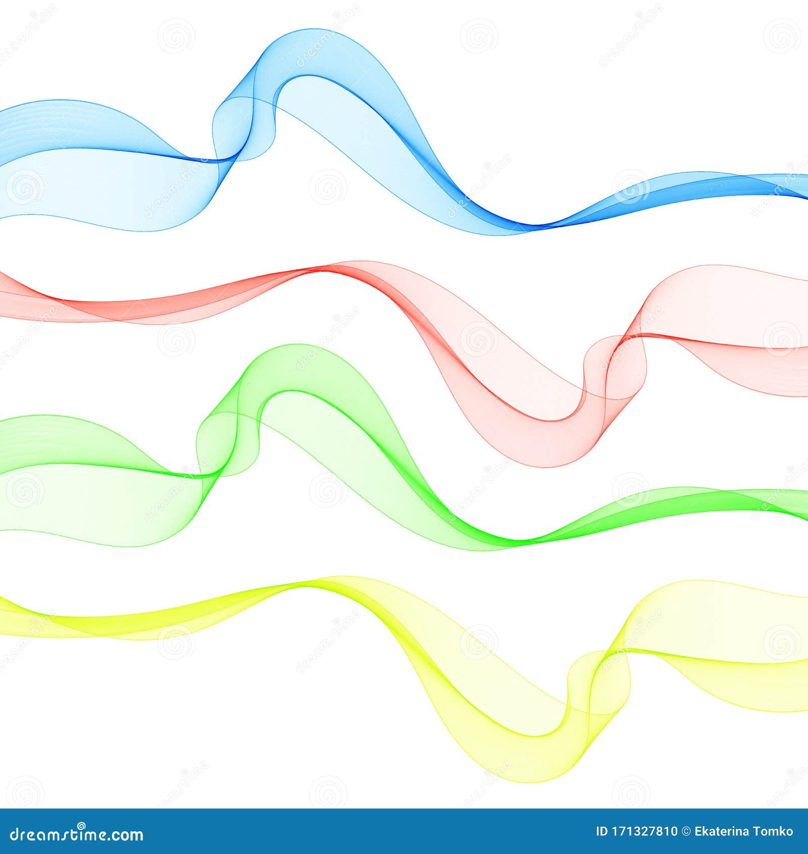 Set of Color Waves. Red, Blue, Green, Yellow. Abstract Vector Lines ...