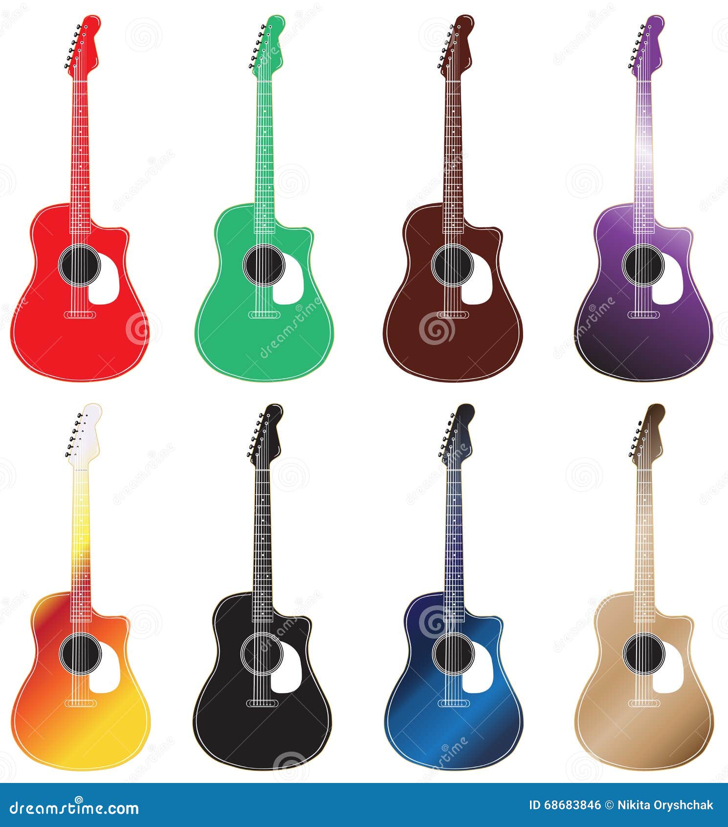 Guitars Colored Set. String Instruments Acoustic Jumbo Dreadnought Deck ...