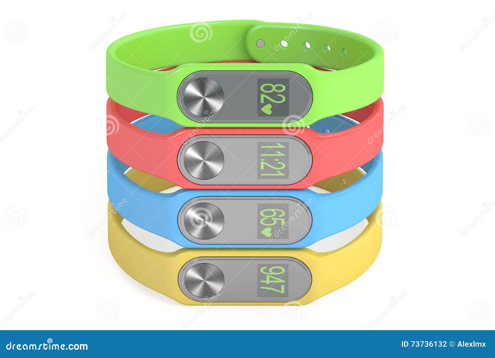 Set of Colored Activity Trackers or Fitness Bracelets, 3D Render Stock ...