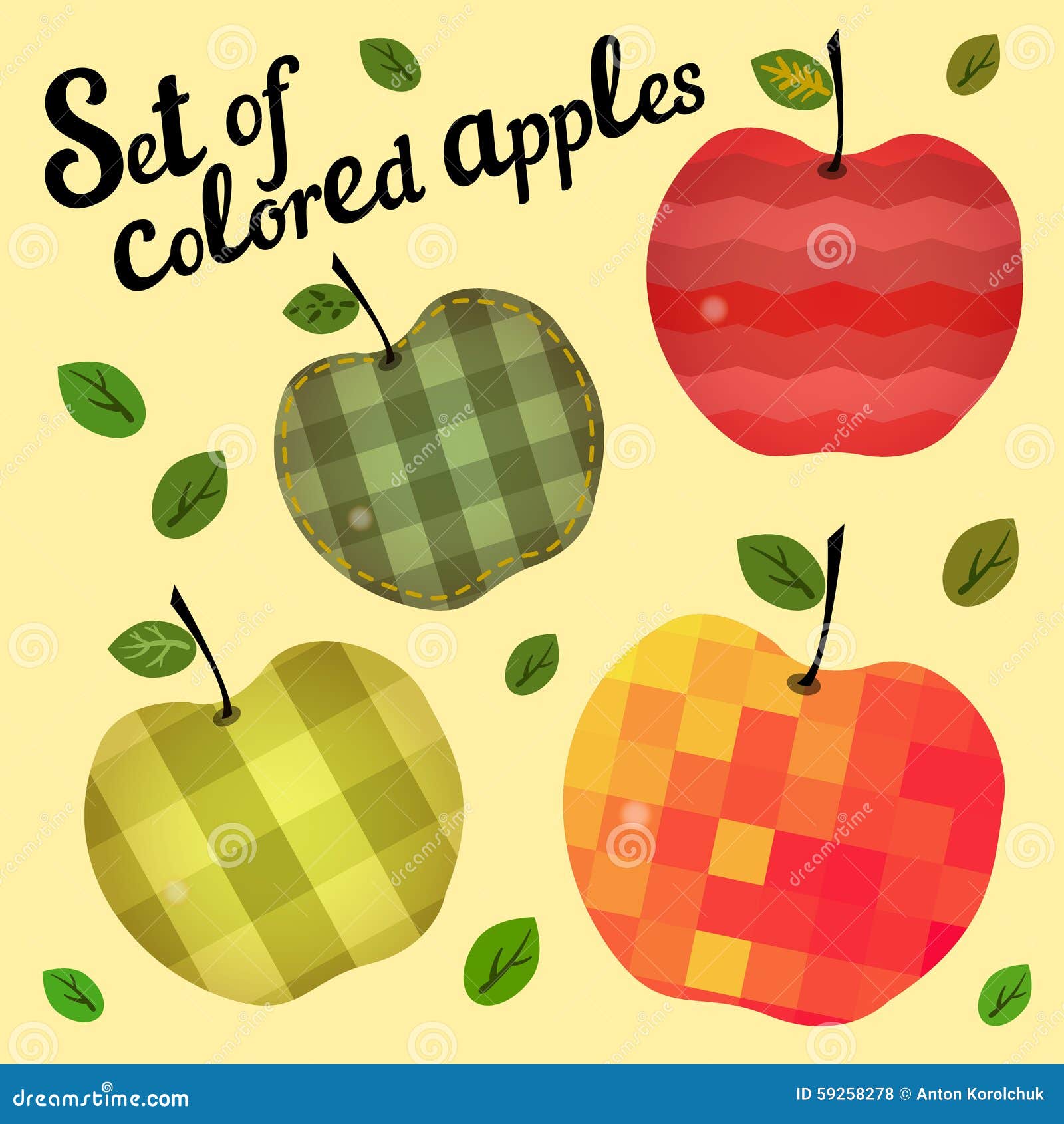 Set of colored apples stock illustration. Illustration of stylized ...