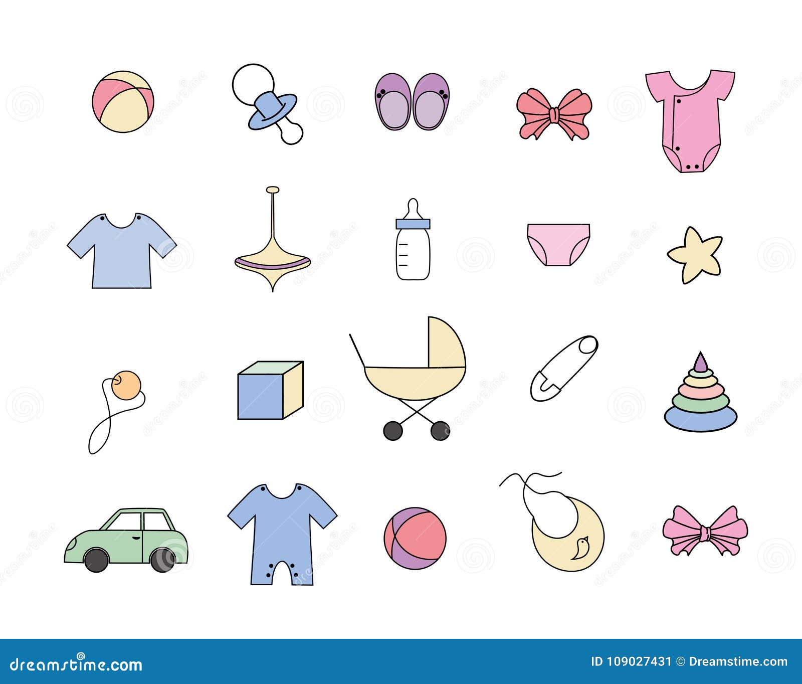 Set of Colored Baby Stuff Icons Stock Illustration - Illustration of ...