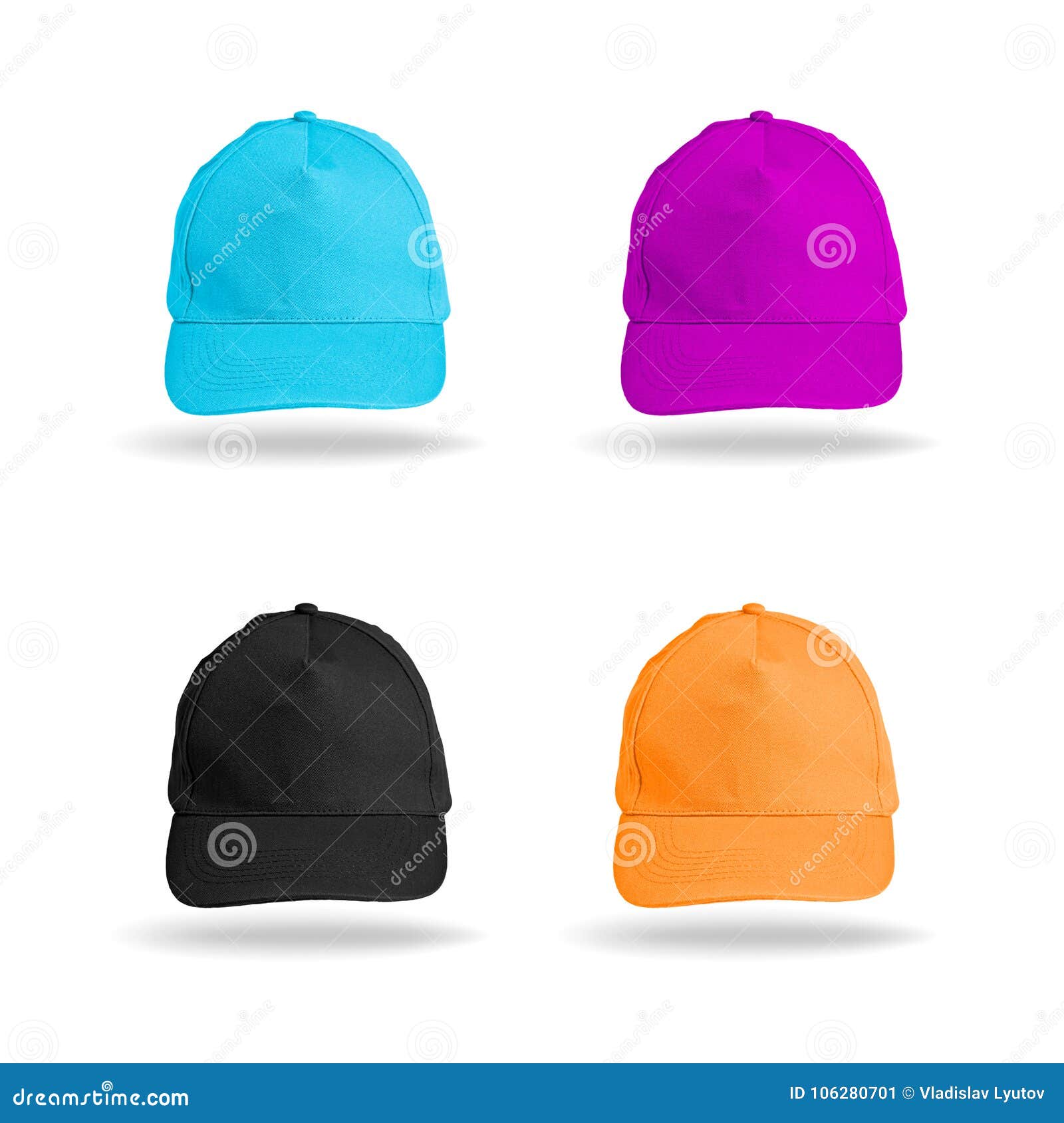Set of Colored Baseball Caps on a White Background. Stock Image - Image ...