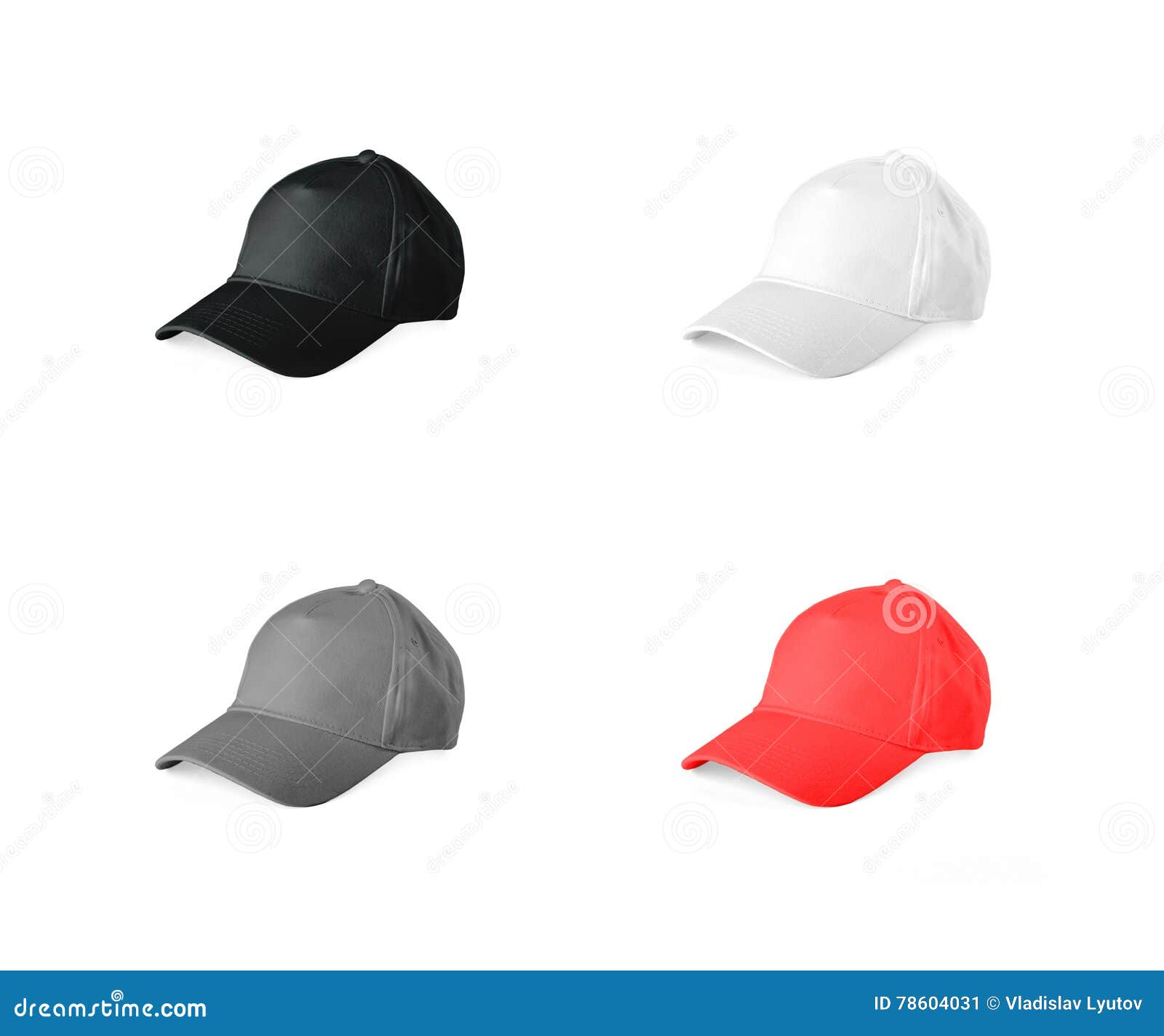 Set of Colored Baseball Caps on a White Background. Stock Image - Image ...