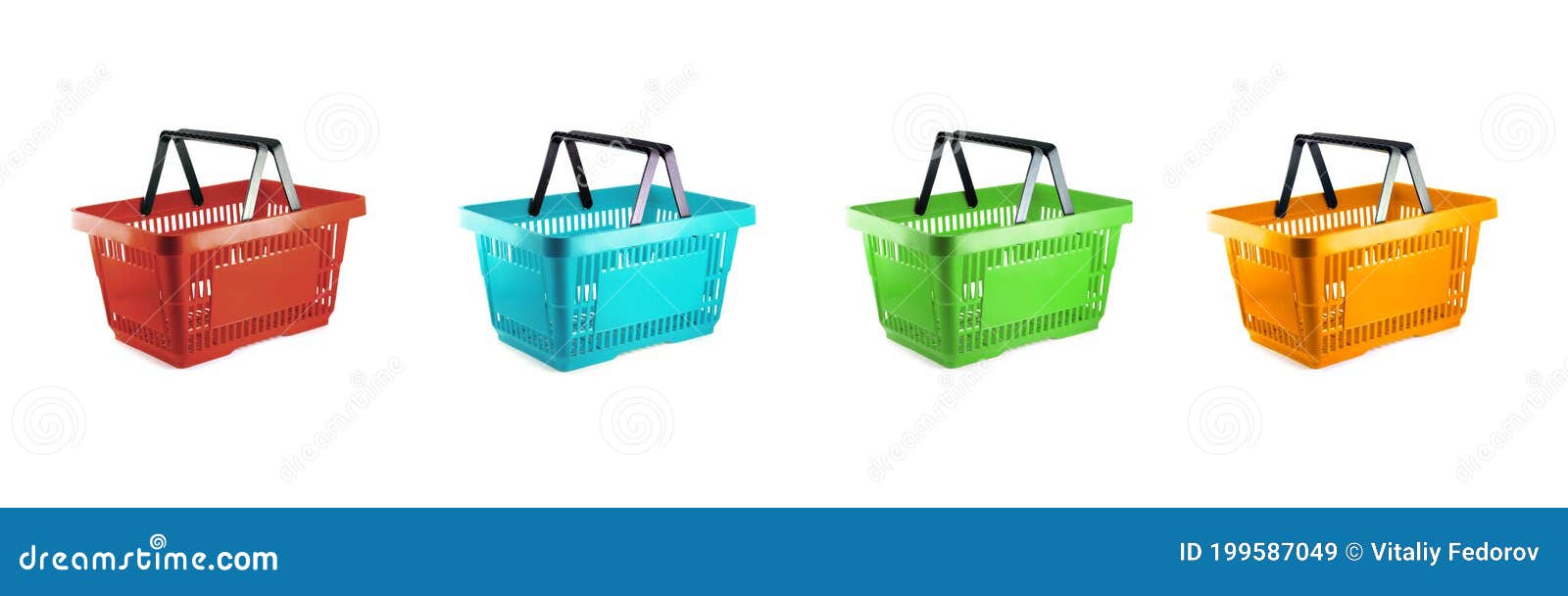 Set of Colored Baskets for Shop Isolated on White. Panorama Stock Image ...