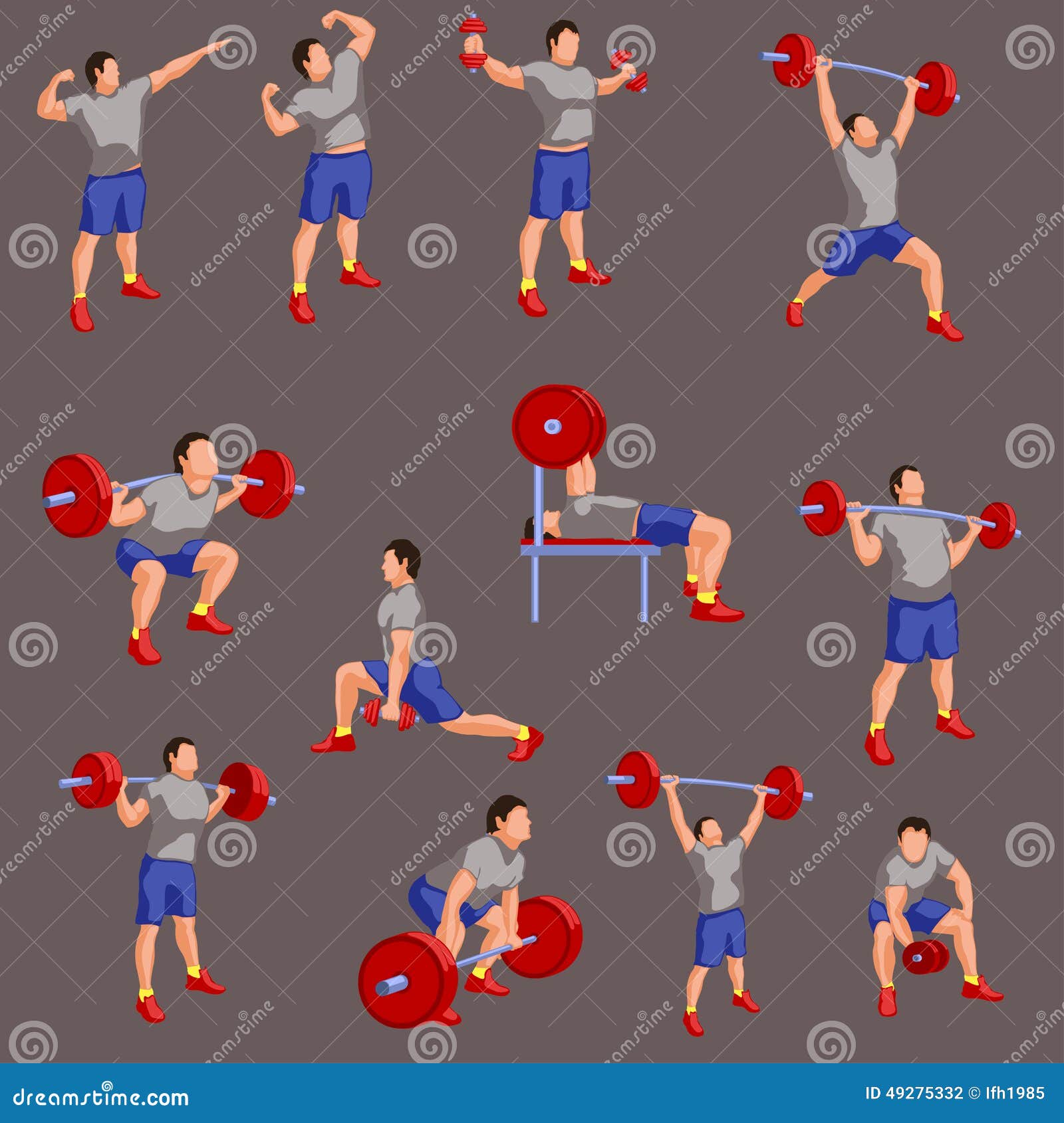 Set of Colored Bodybuilders Stock Vector - Illustration of blue, center ...