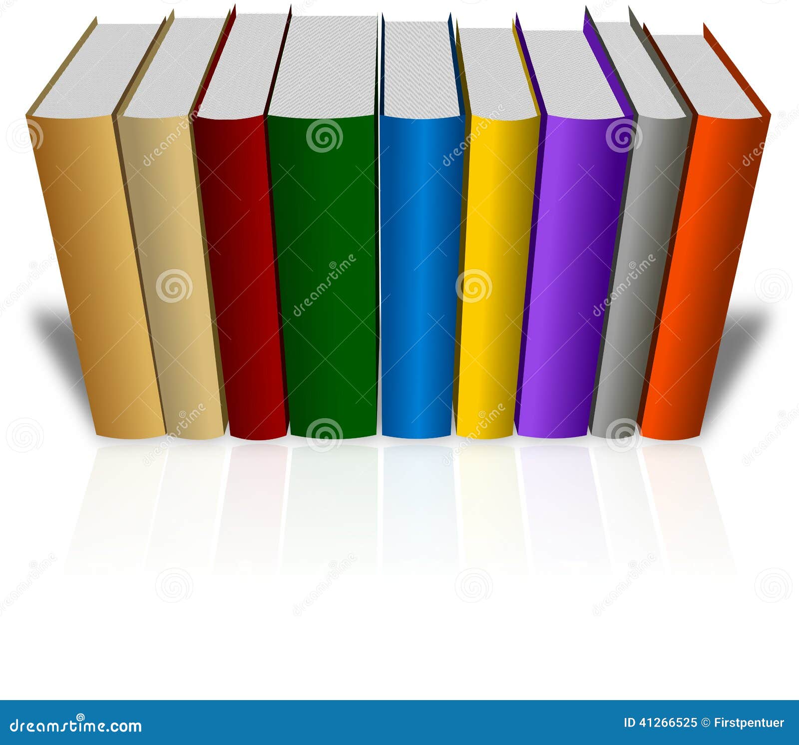 Set of Colored Books in a Row with Reflection Stock Illustration ...