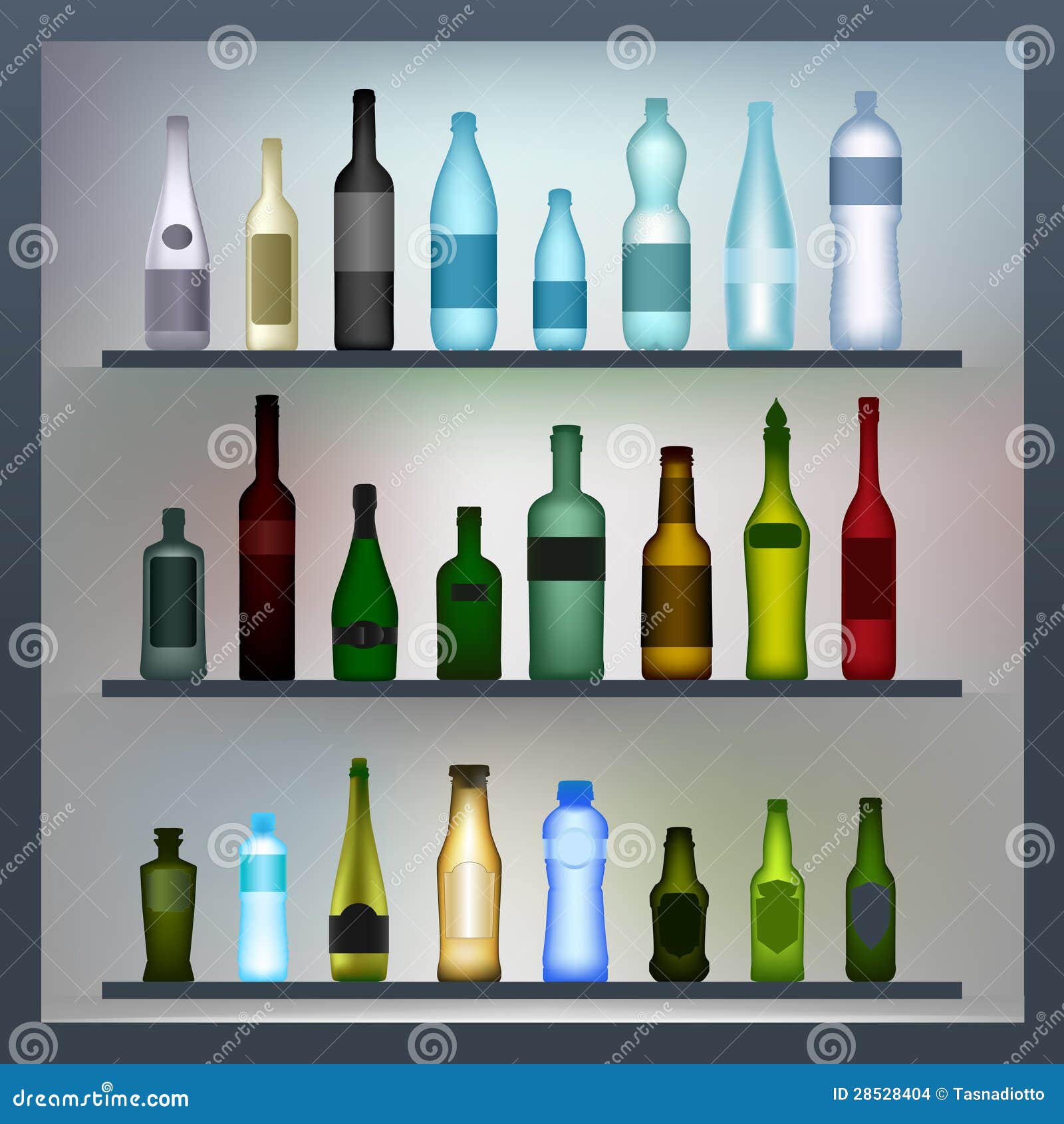Set of colored bottles stock vector. Illustration of flask - 28528404