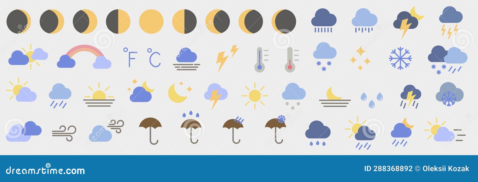 Set of Colored Bright Weather Icons. Weather Forecast. Weather Stock ...