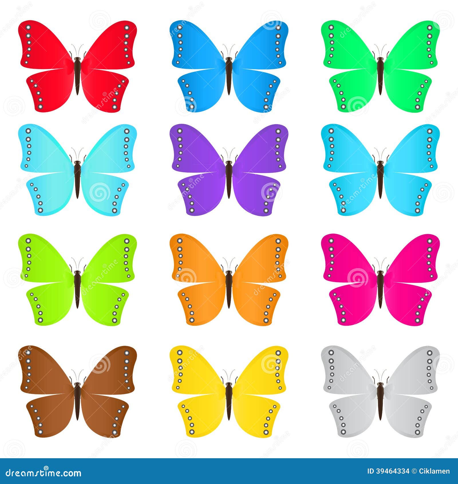 Colored Butterflies Isolated On Dark Background. Flat Vector Butterfly ...