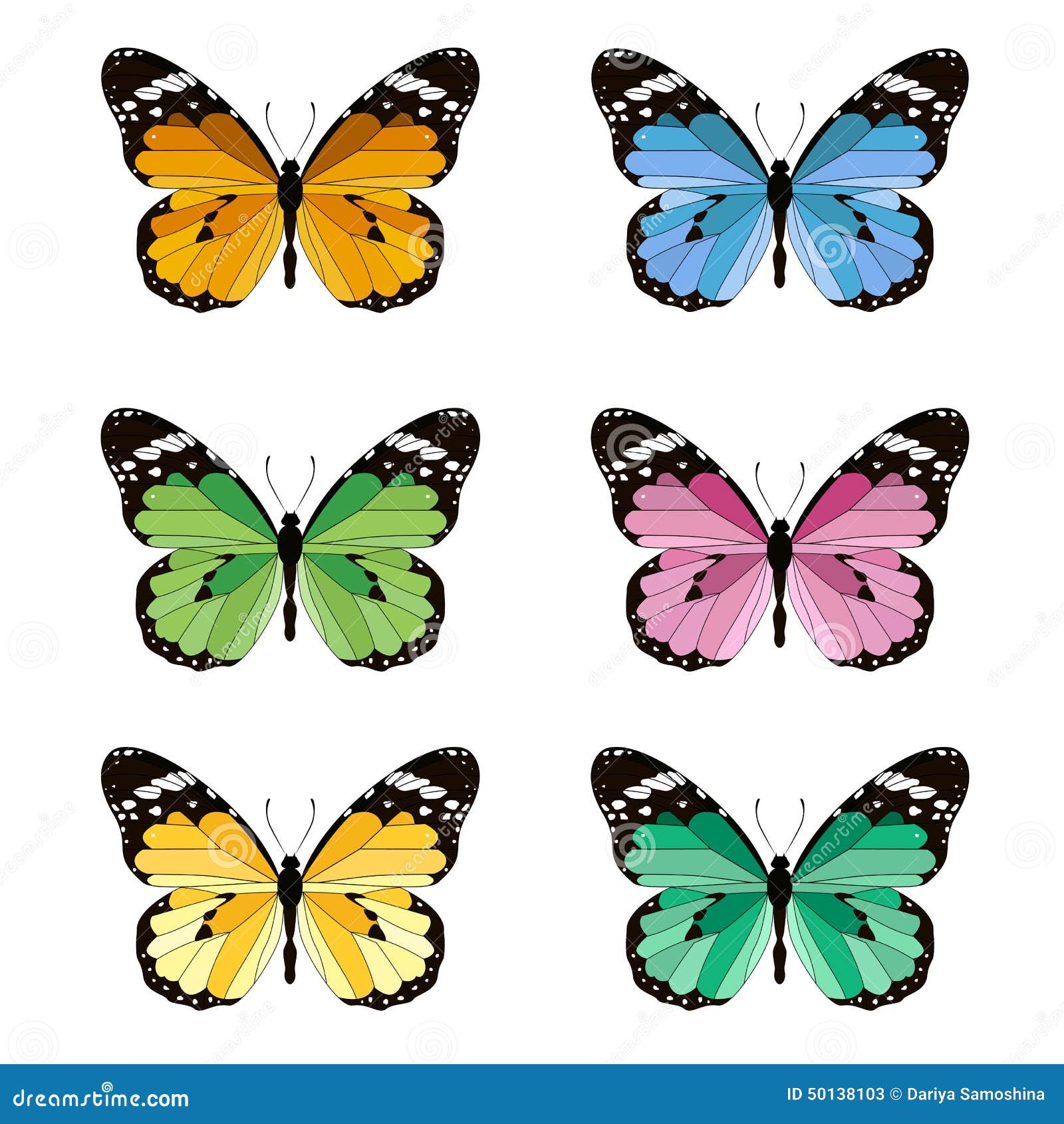 Colored Butterflies Isolated On Dark Background. Flat Vector Butterfly ...