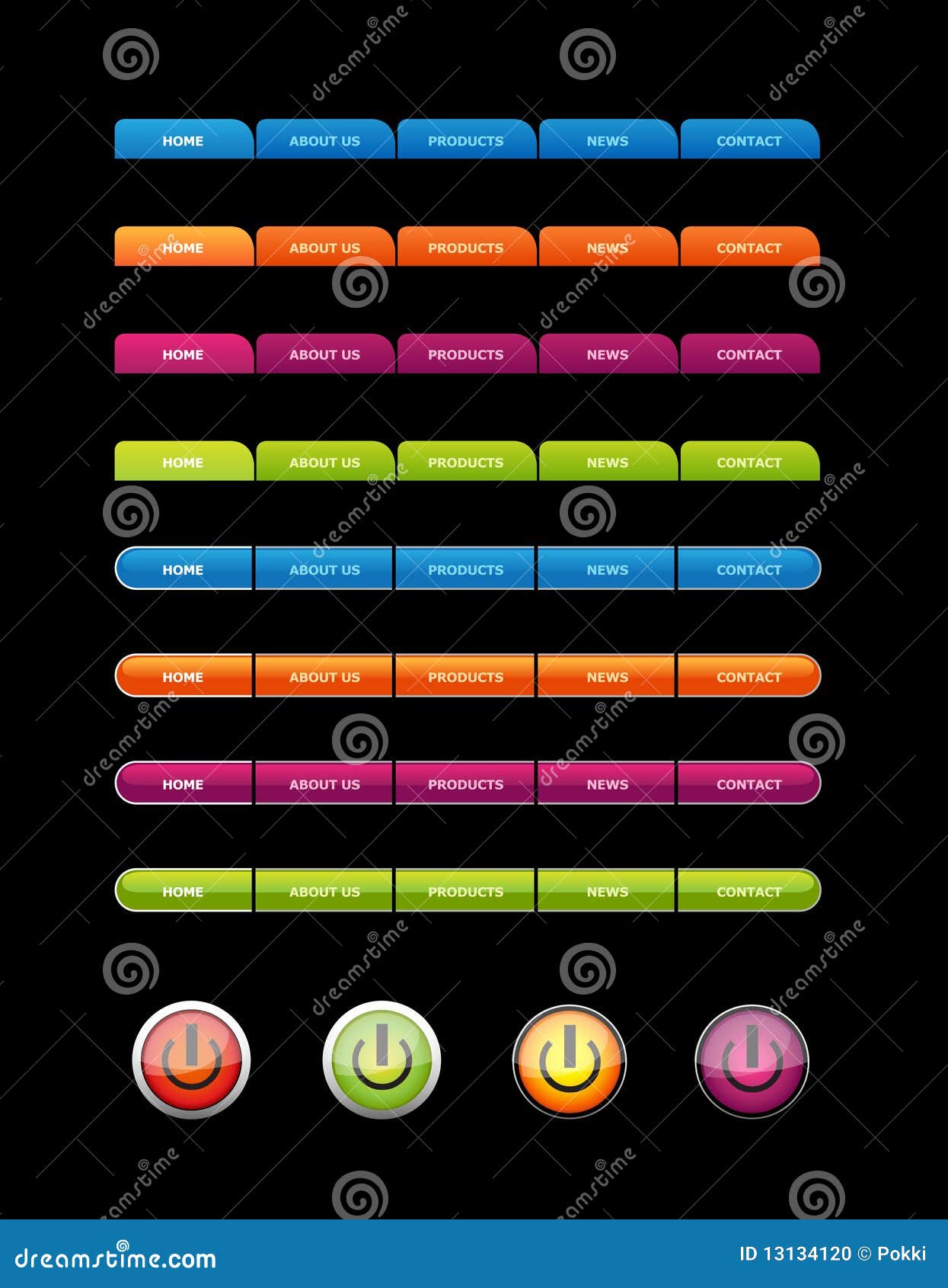 Set of colored buttons. stock vector. Illustration of metallic - 13134120