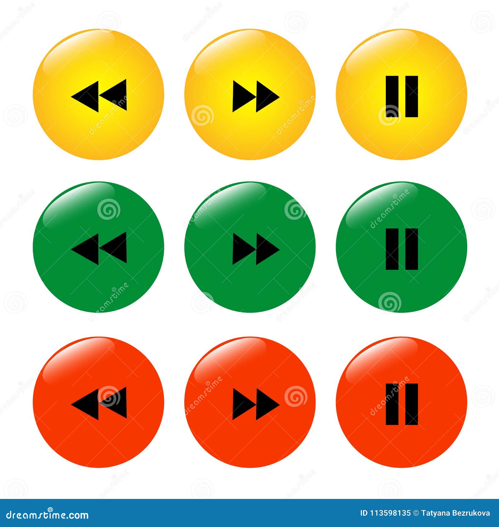 Set of Colored Buttons Icons Rewind Pause. Stock Illustration ...