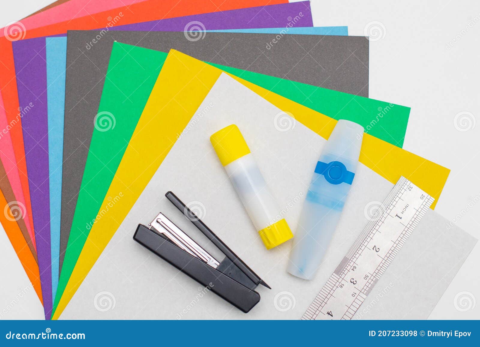 Set of Colored Cardboard for Cutting. Stapler, Glue Stick, Colored ...