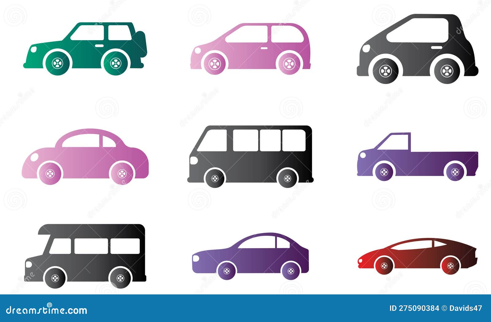 Set of Colored Cars Icons Vector Stock Vector - Illustration of ...