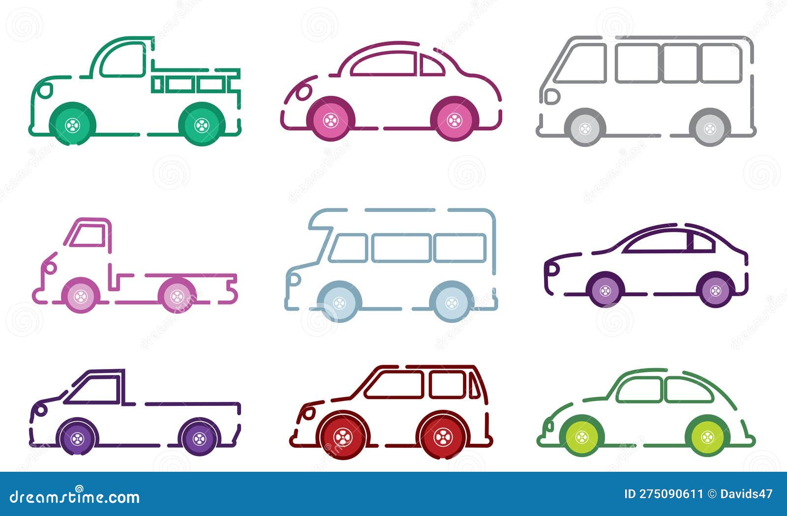 Set of Colored Cars Icons Vector Stock Vector - Illustration of road ...