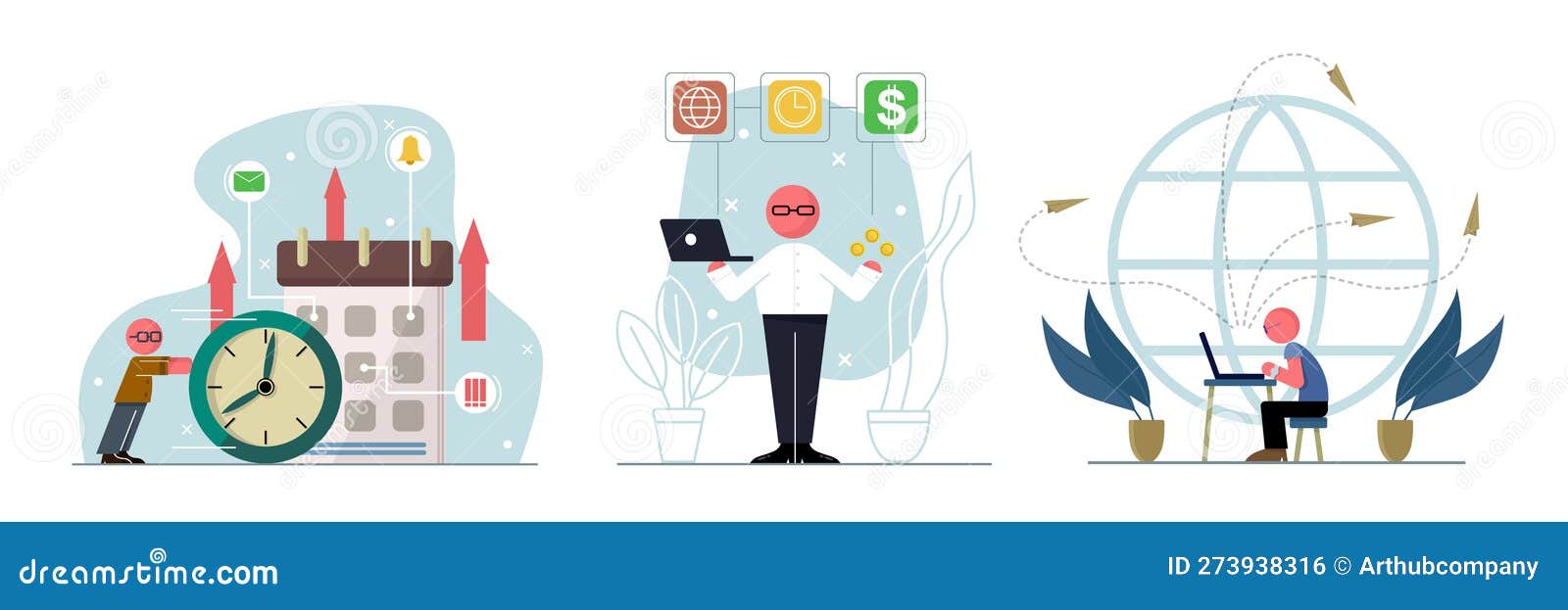 Set of Colored Cartoon Characters Organizing and Managing Their Time ...