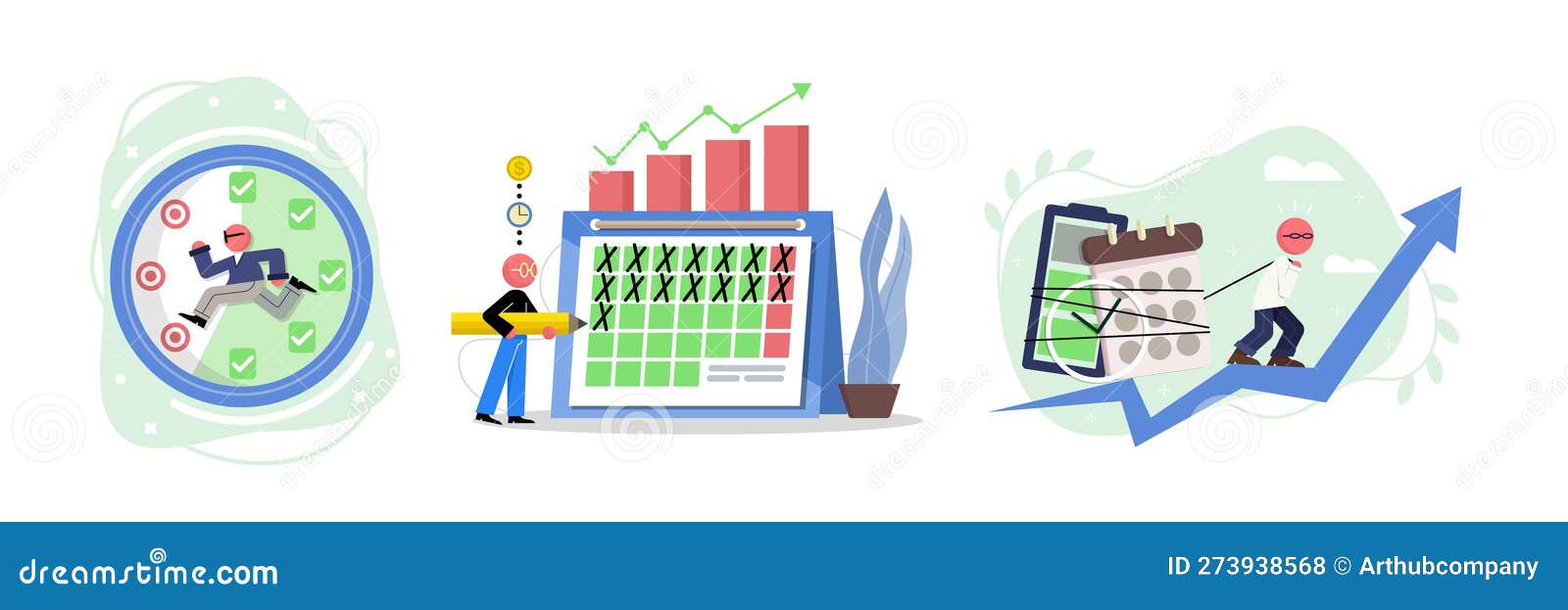 Set of Colored Cartoon Characters Showing Good Productivity Performance ...