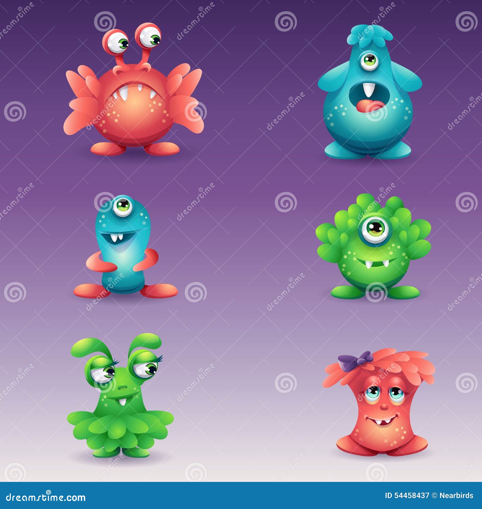 Set of Colored Cartoon Monsters, Different Emotions Stock Vector ...