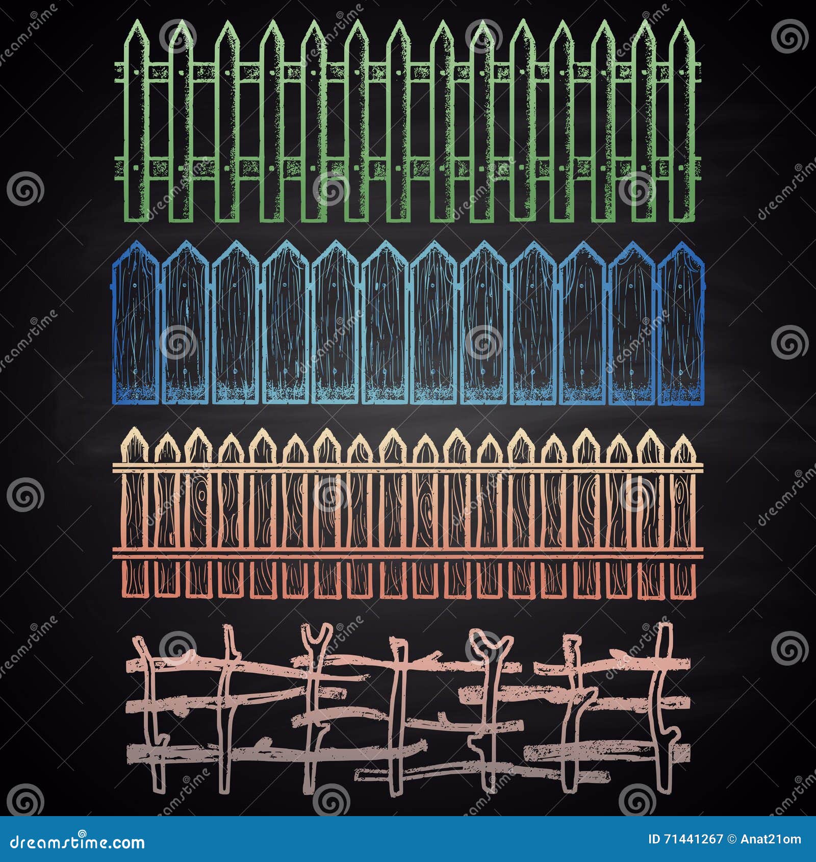 Set of Colored Chalk Drawn Borders with Different Fences. Stock Vector ...