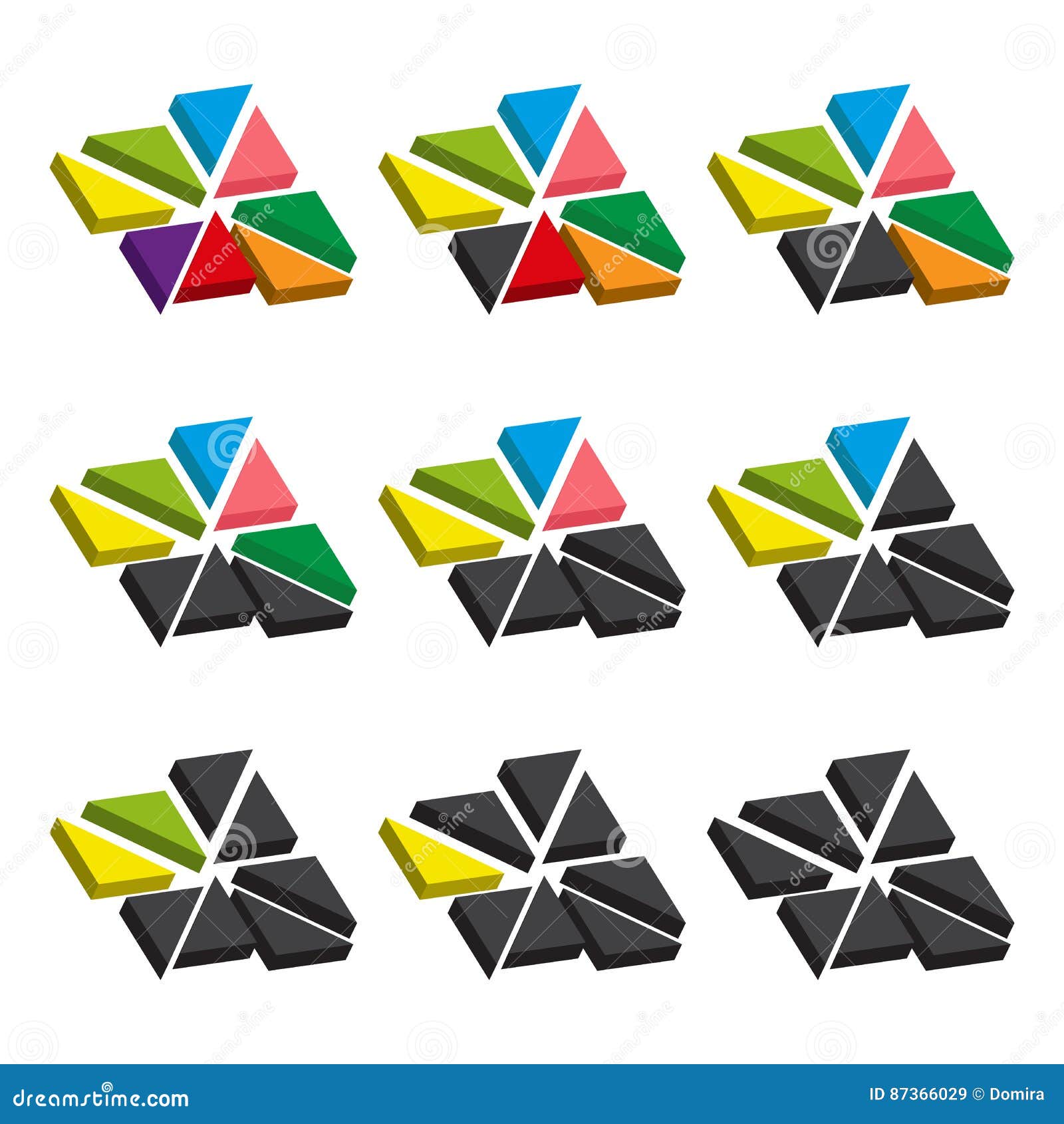 Set of Colored Charts of Triangles. Templates Sectoral Graphs in Flat ...