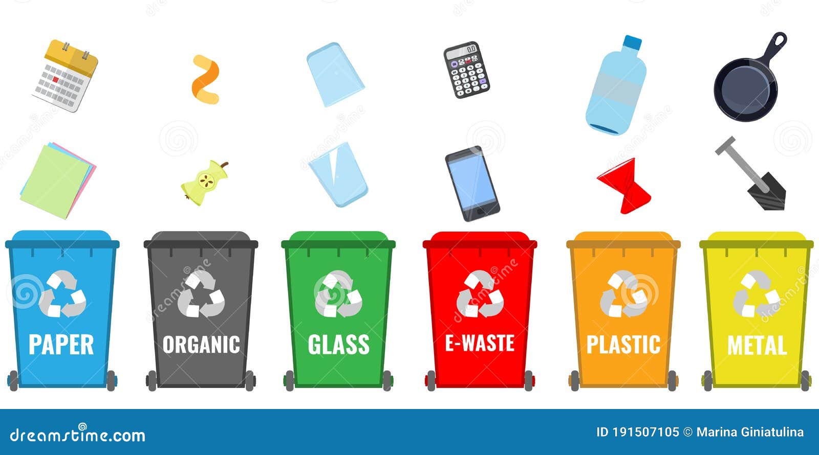 Set of Colored Containers for Sorting Garbage with Wheels and Garbage ...