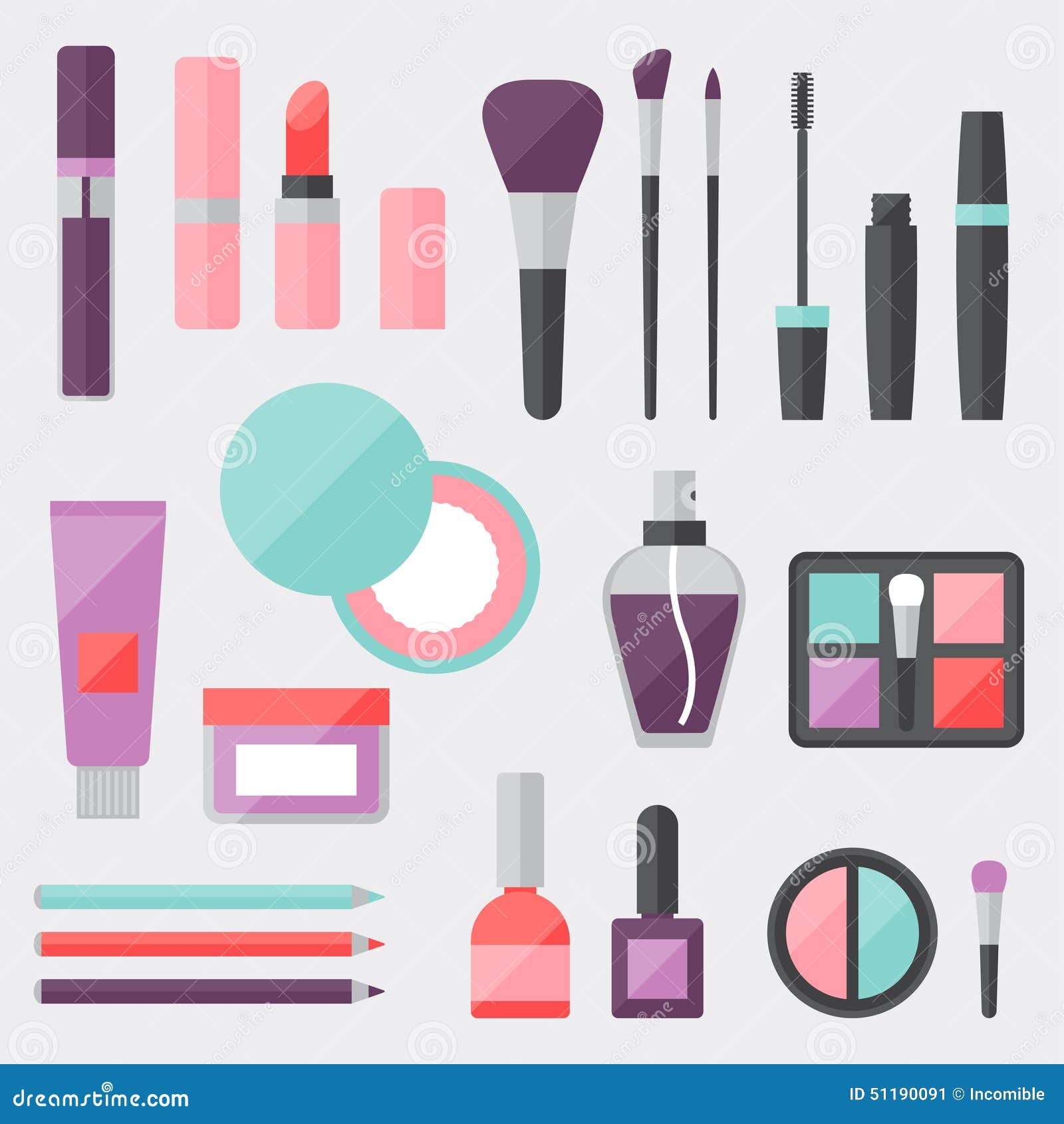 Set of Colored Cosmetics Icons in Flat Style Stock Vector ...