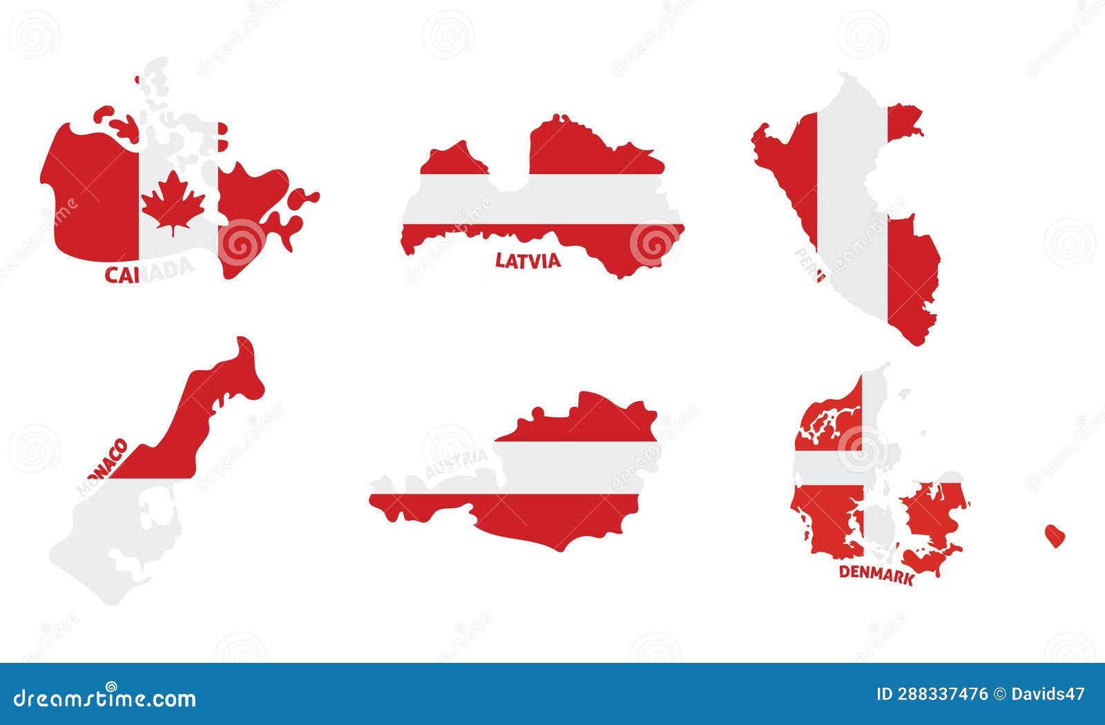 Set of Colored Country Maps with Its Flags Vector Stock Illustration ...