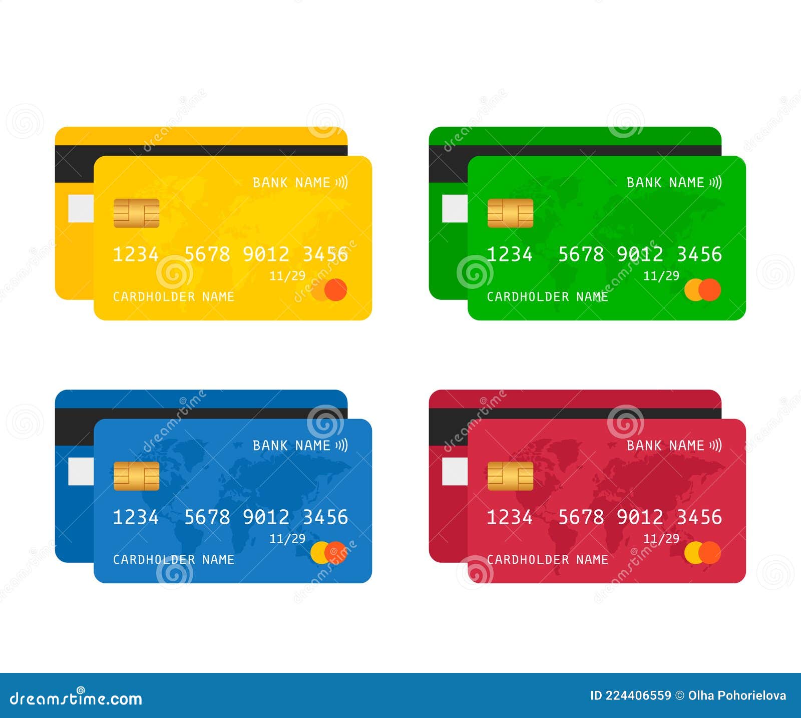 Set of Colored Credit Cards with a Map of the World. Vector Stock ...