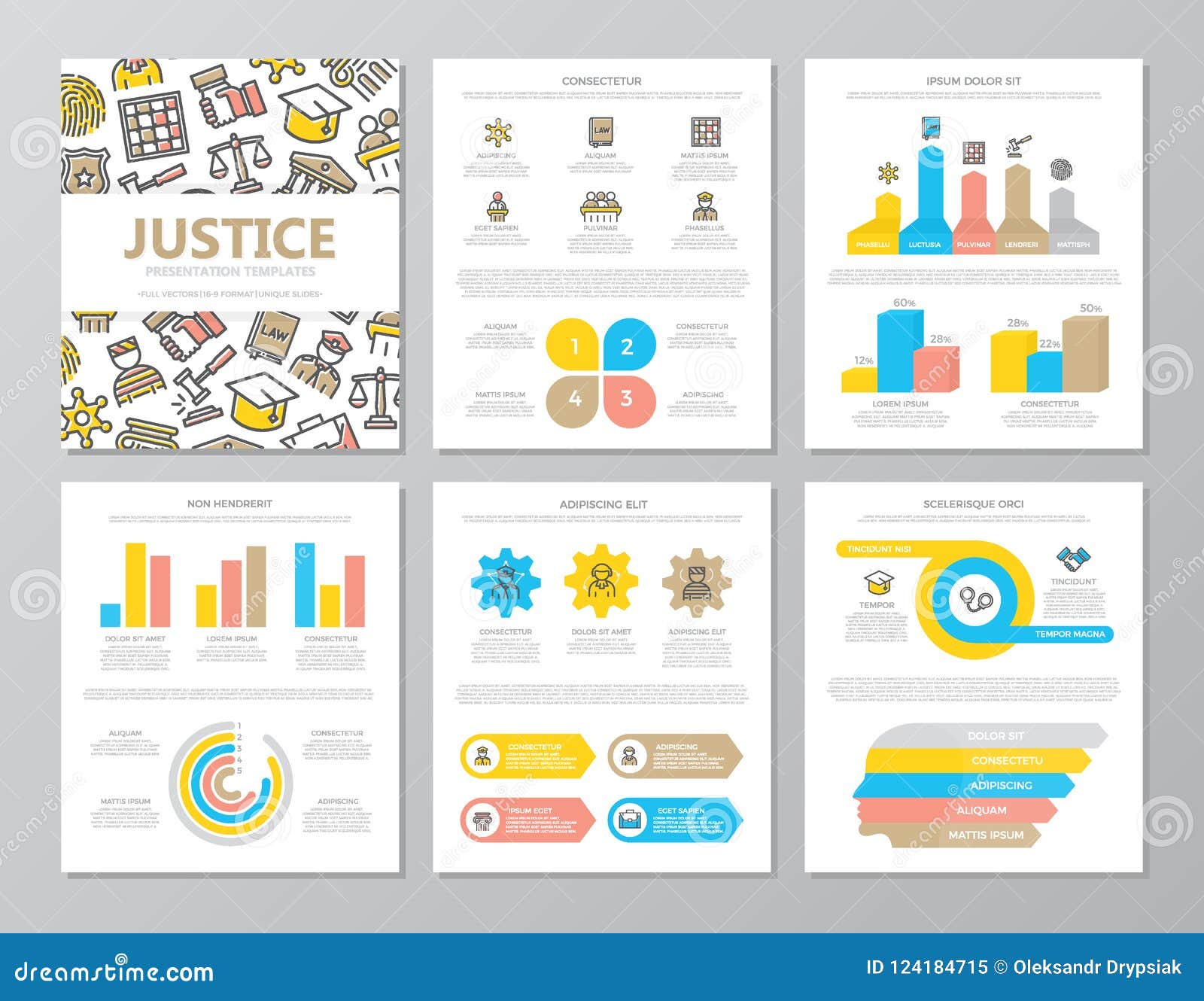 Set of Colored Crime, Law, Police and Justice Elements for Multipurpose ...