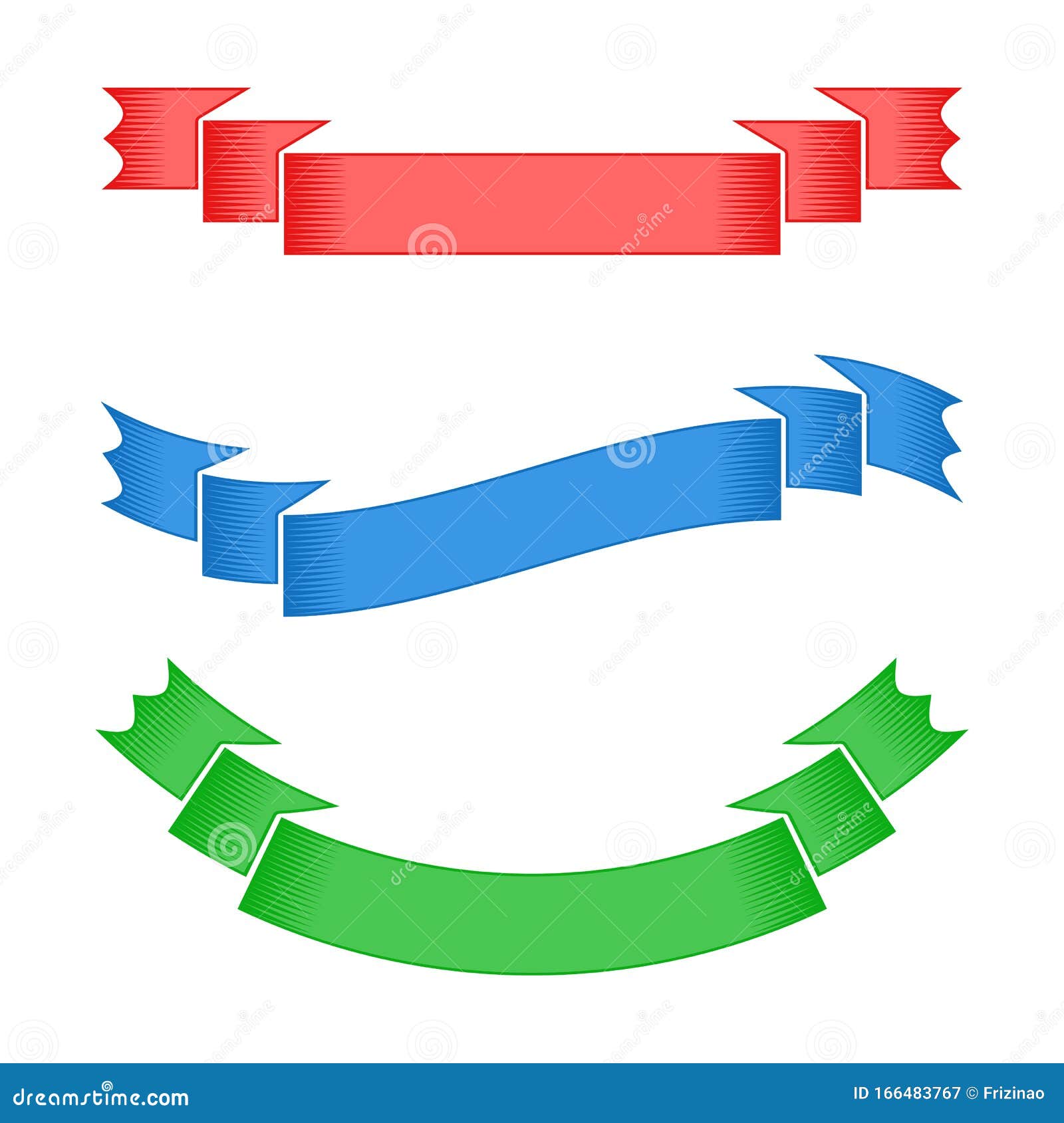 Set of Colored Curved Isolated Ribbons Banners on White Background ...