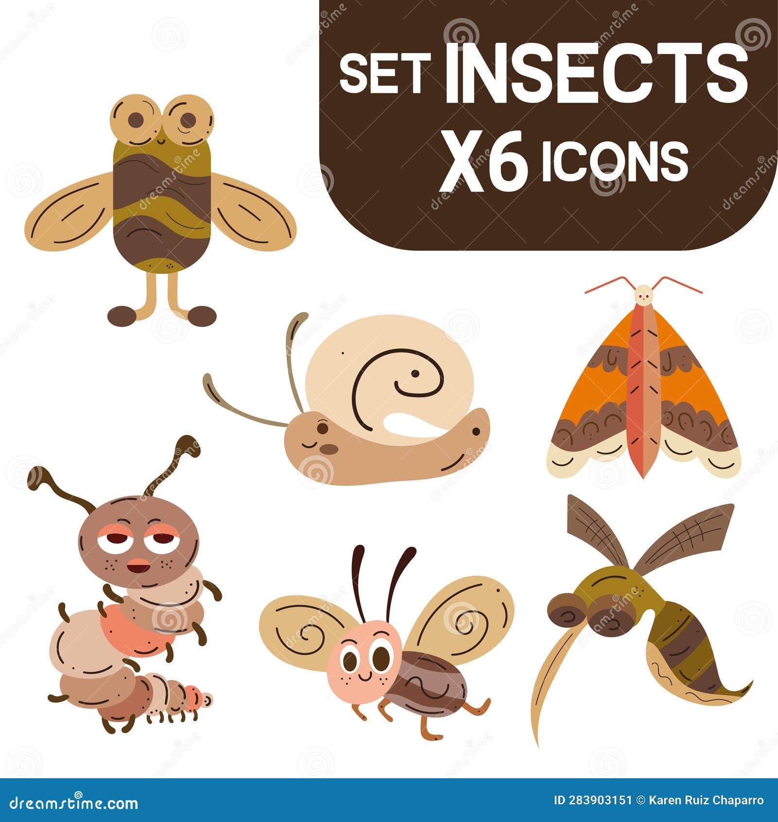 Set of Colored Cute Insect Sketch Characters Vector Stock Vector ...