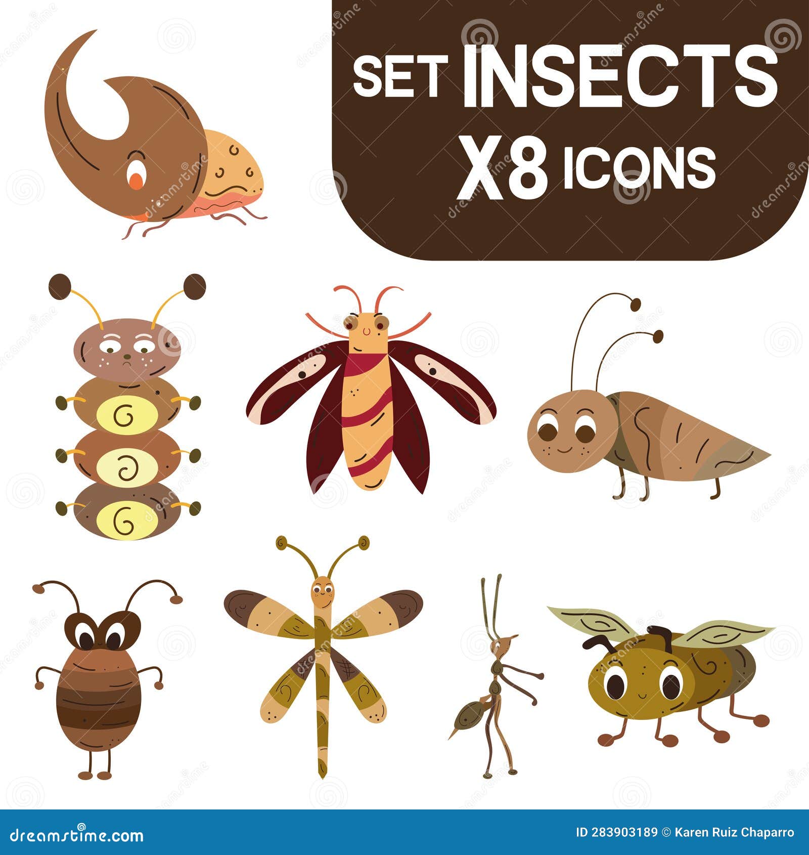 Set of Colored Cute Insect Sketch Characters Vector Stock Vector ...