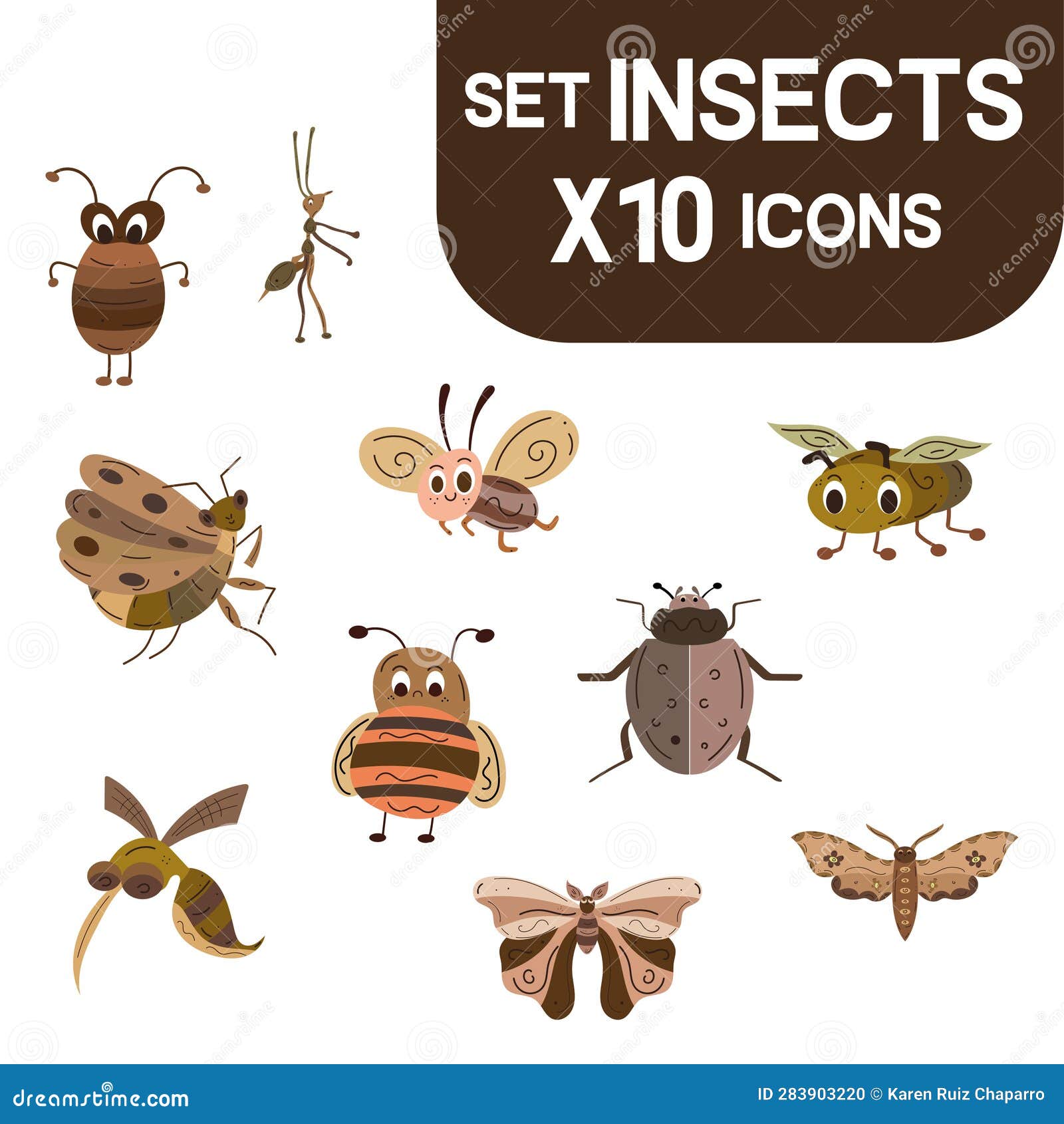 Set of Colored Cute Insect Sketch Characters Vector Stock Vector ...
