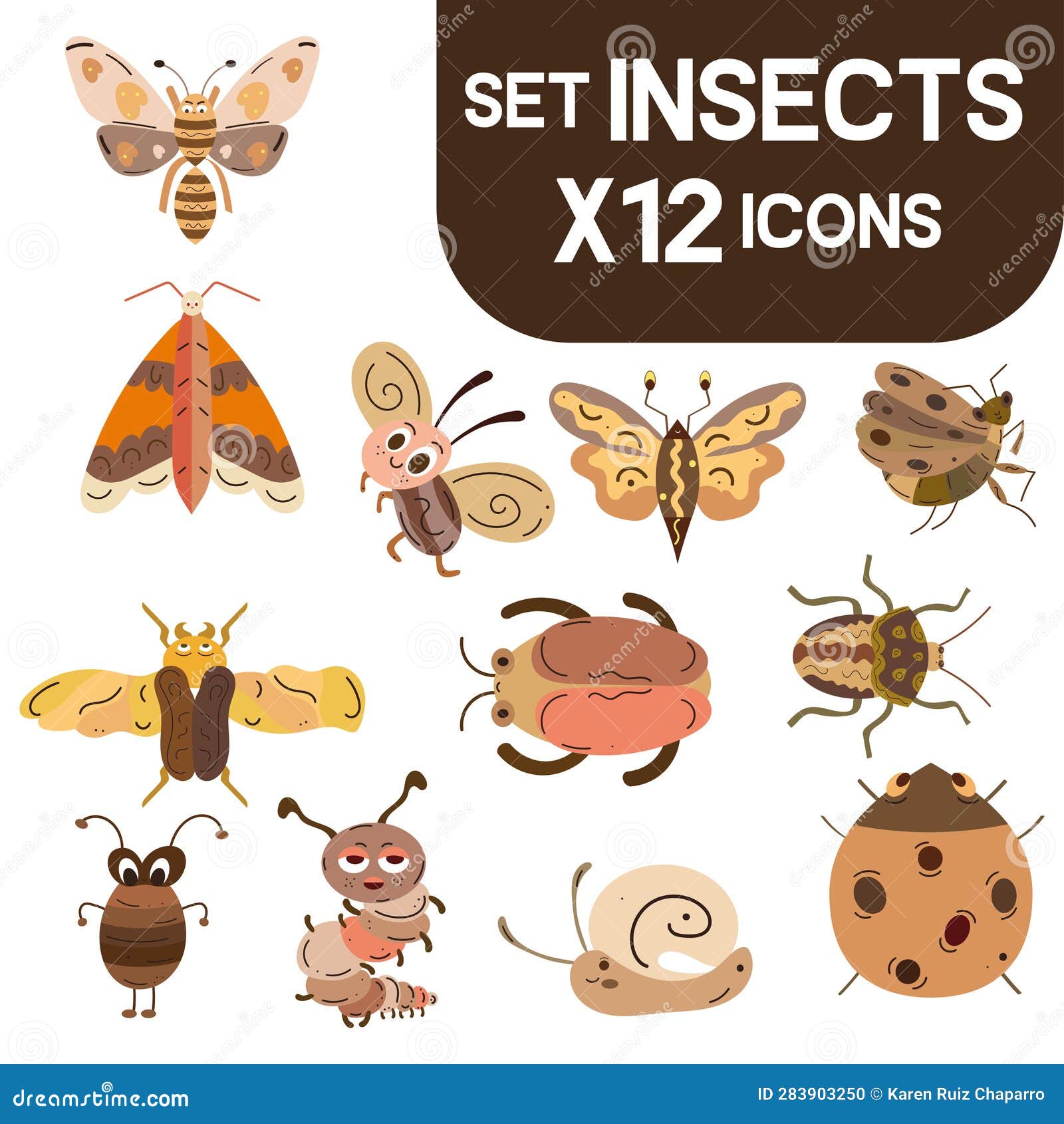Set of Colored Cute Insect Sketch Characters Vector Stock Vector ...