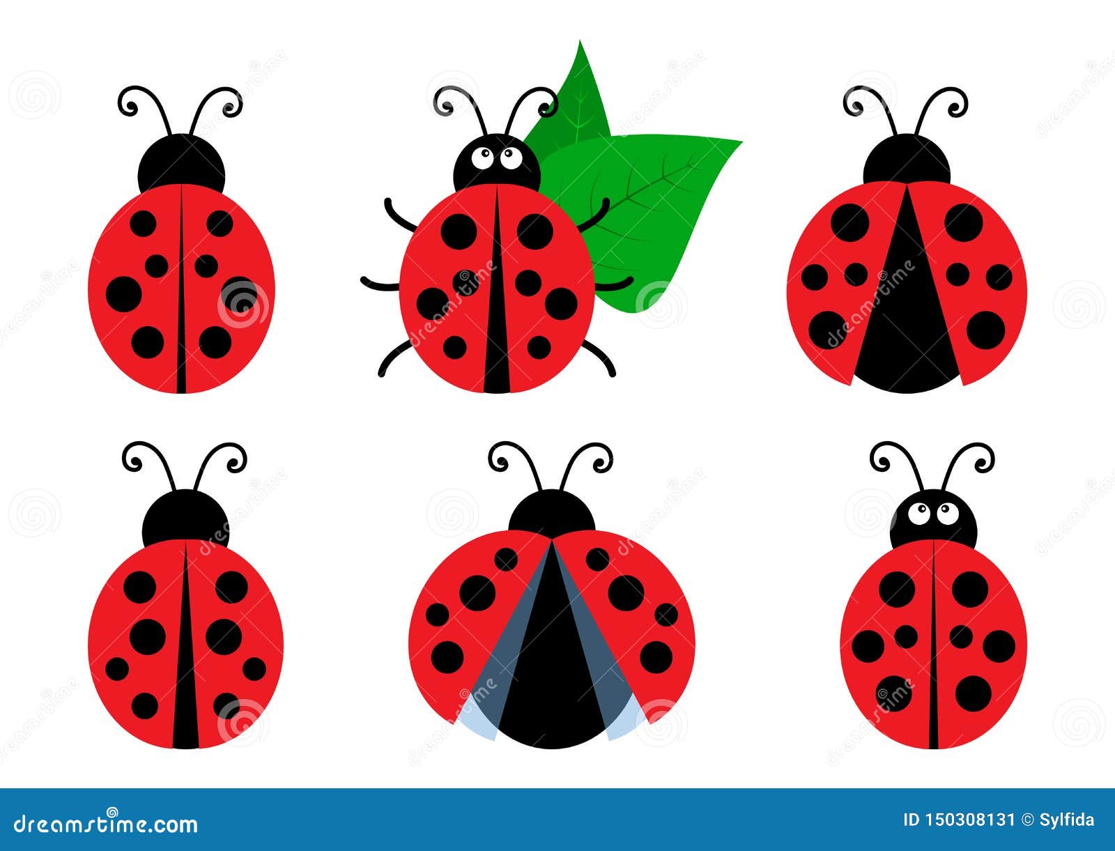 Set of Colored Cute Ladybug Icons. Vector Stock Illustration ...