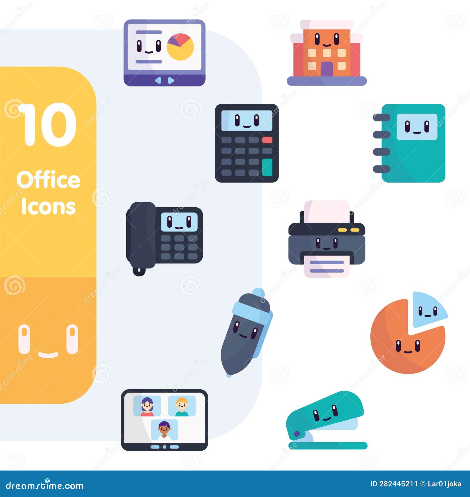 Set of Colored Cute Office Icons Vector Stock Vector - Illustration of ...