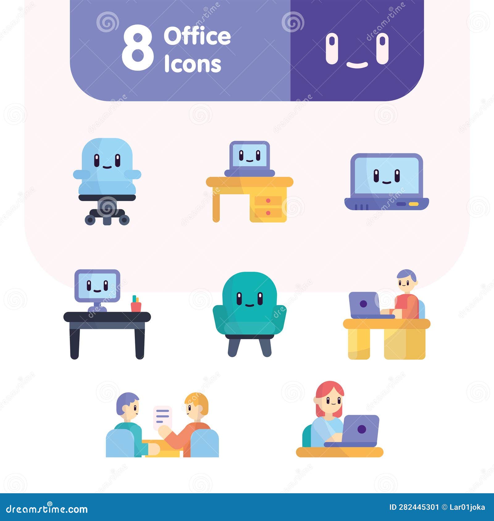 Set of Colored Cute Office Icons Vector Stock Vector - Illustration of ...